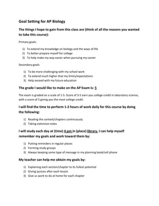 Goal Setting For Ap Biology Wikispace | PDF