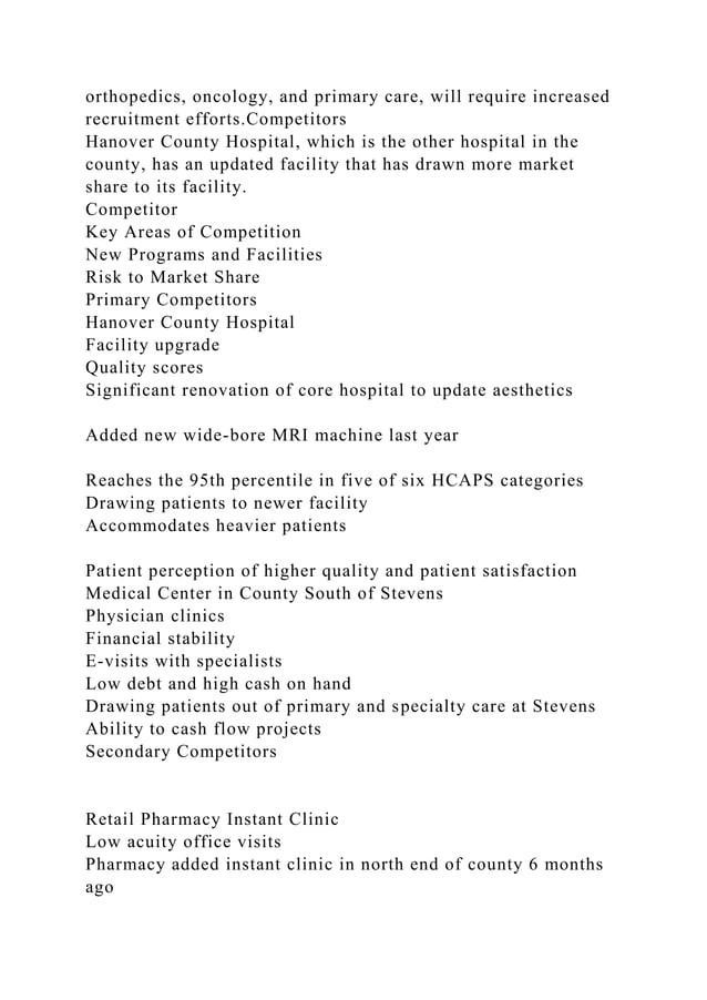 Goals for Stevens District Hospital, Part 1HCS499 Version 4.docx