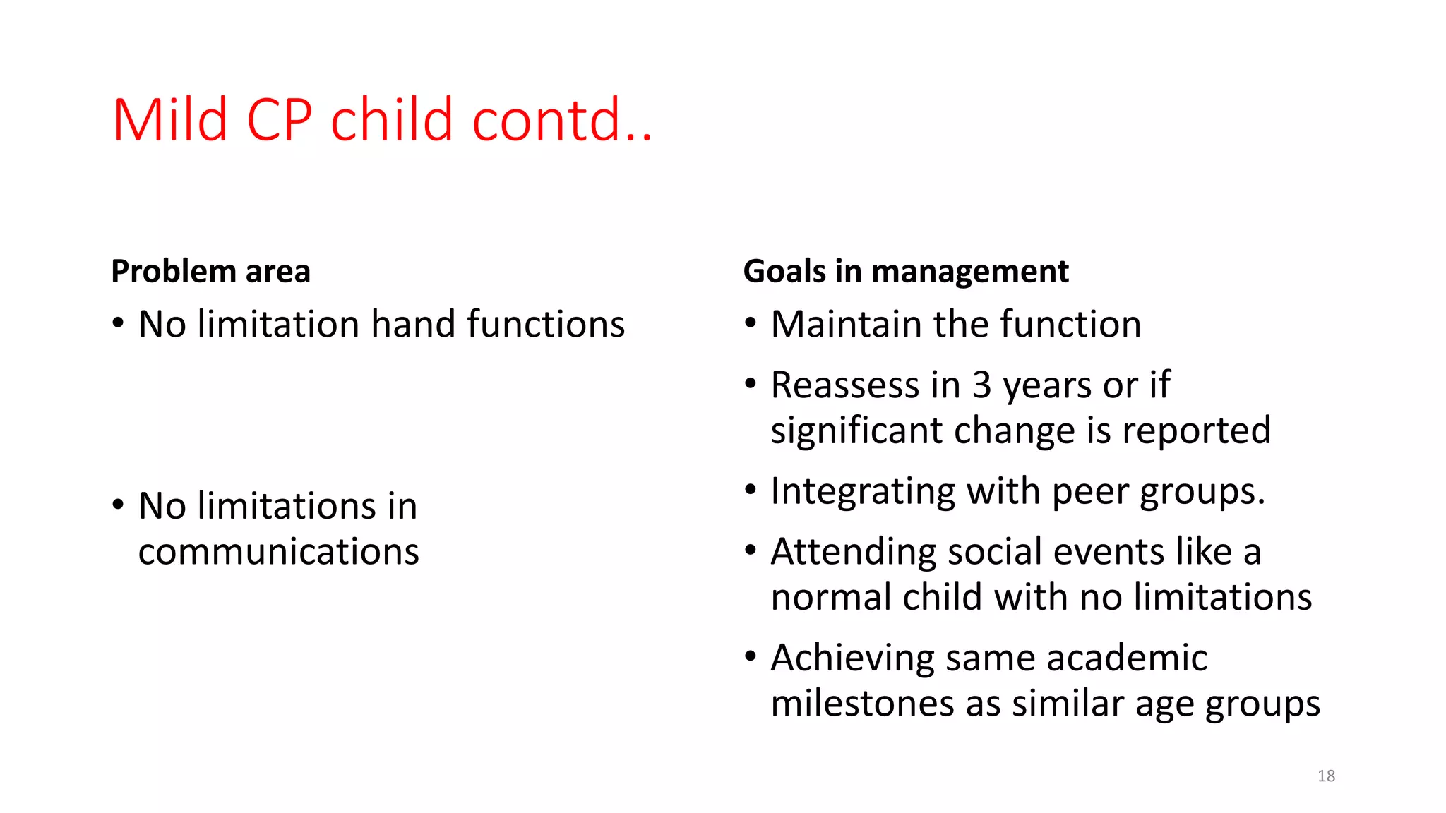 Goals in rehabilitaion of cerebral palsy child | PPTX | Physical Therapy | Wellness
