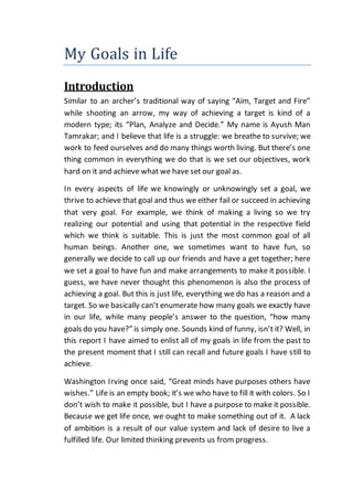 My Goals in Life - BBA Orientation Assignment | DOCX