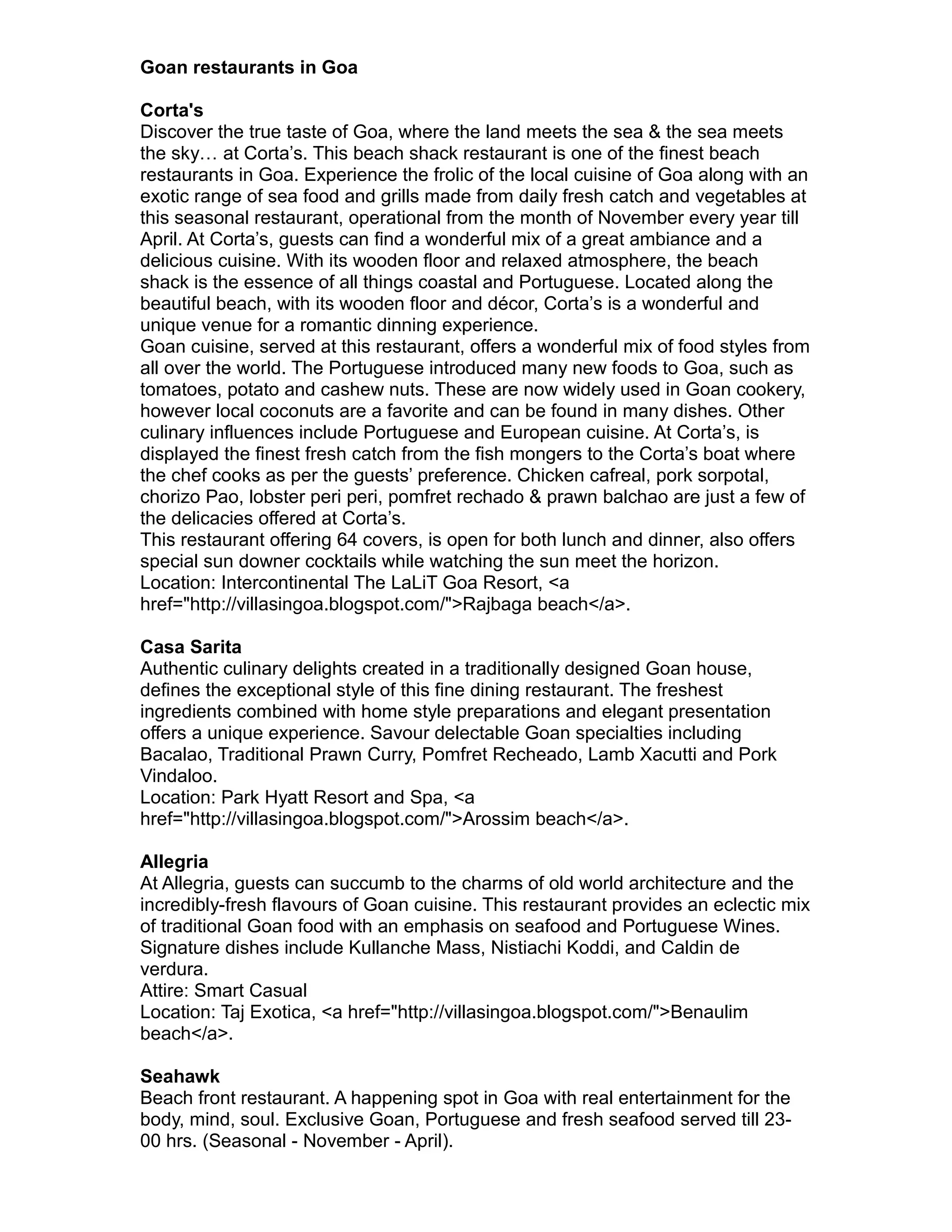 Goan restaurants in goa | PDF