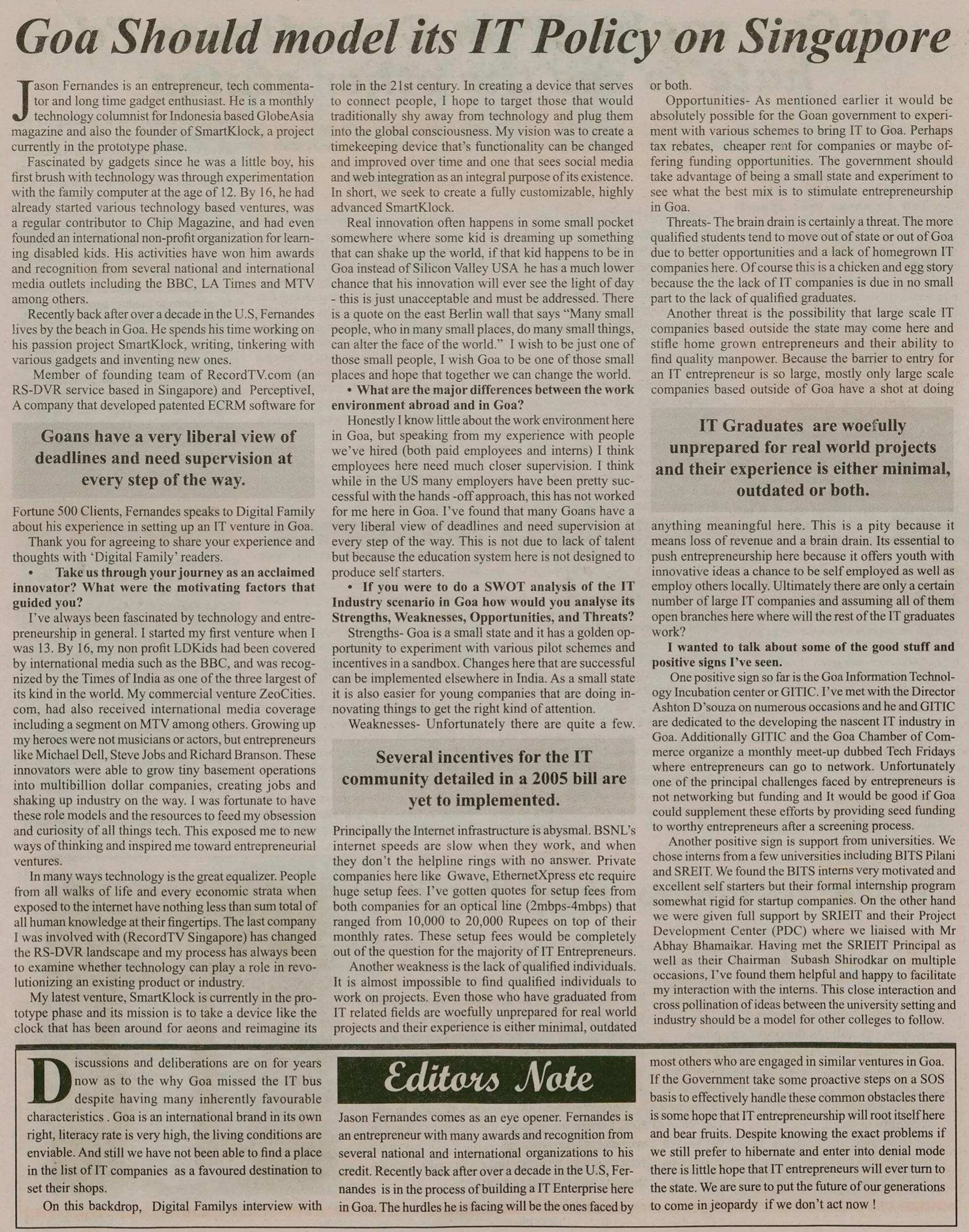 Goa should model it's IT policy on Singapore | PDF