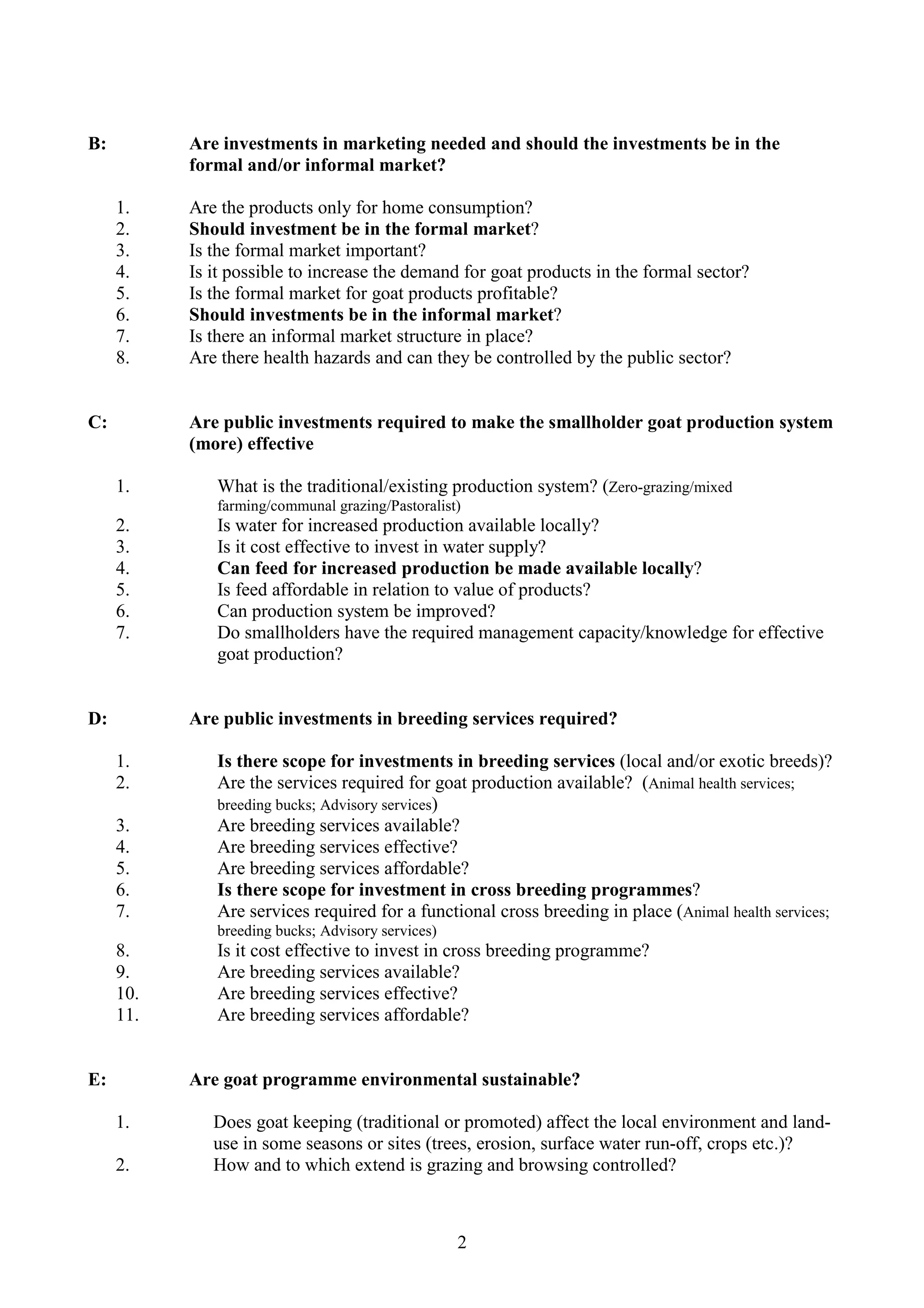 Goat production check list. Guidelines for preparation and ...