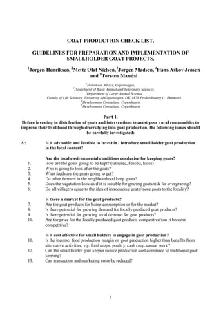 Goat production check list. Guidelines for preparation and ...
