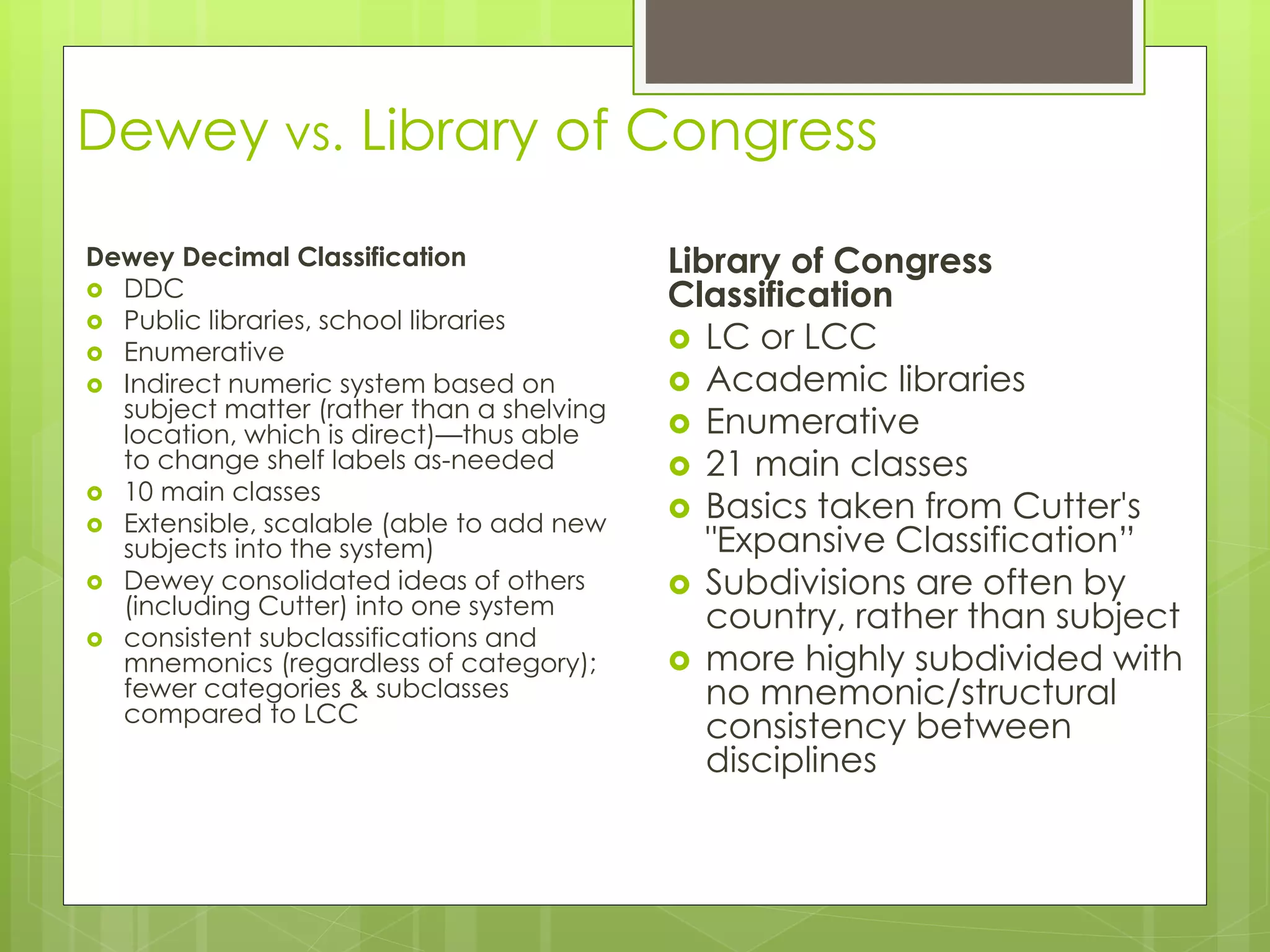 LIS 653, Session 7: Classification and Categorization | PPTX