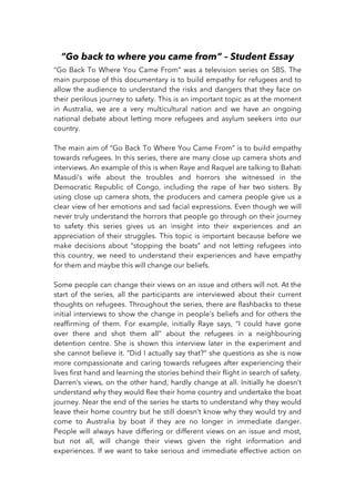"Go back to where you came from" Student essay | PDF