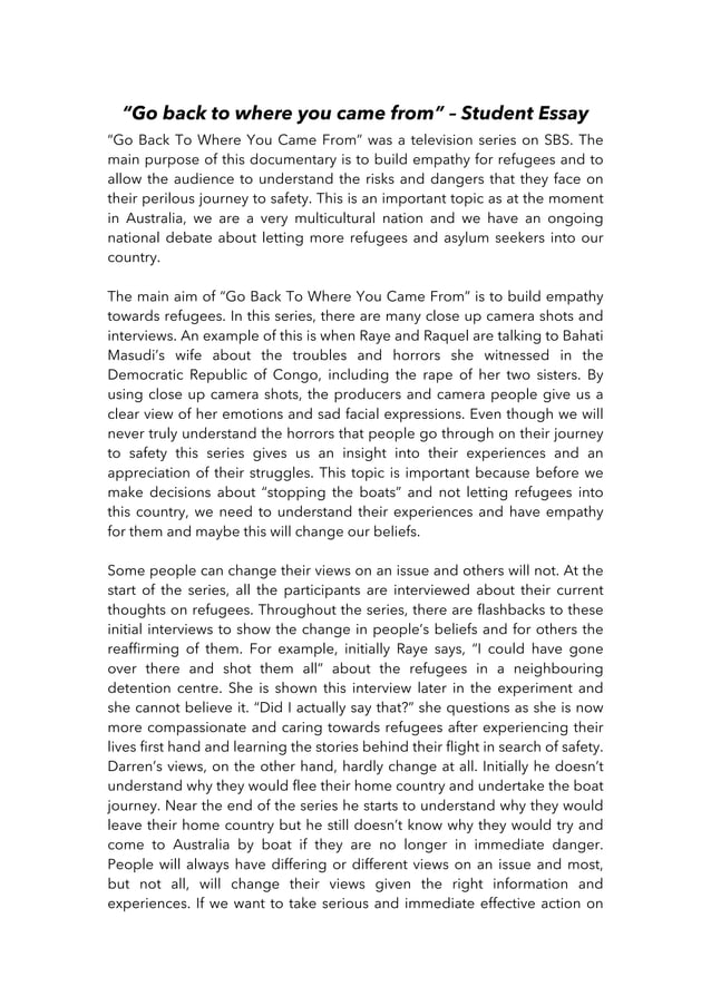"Go back to where you came from" Student essay | PDF