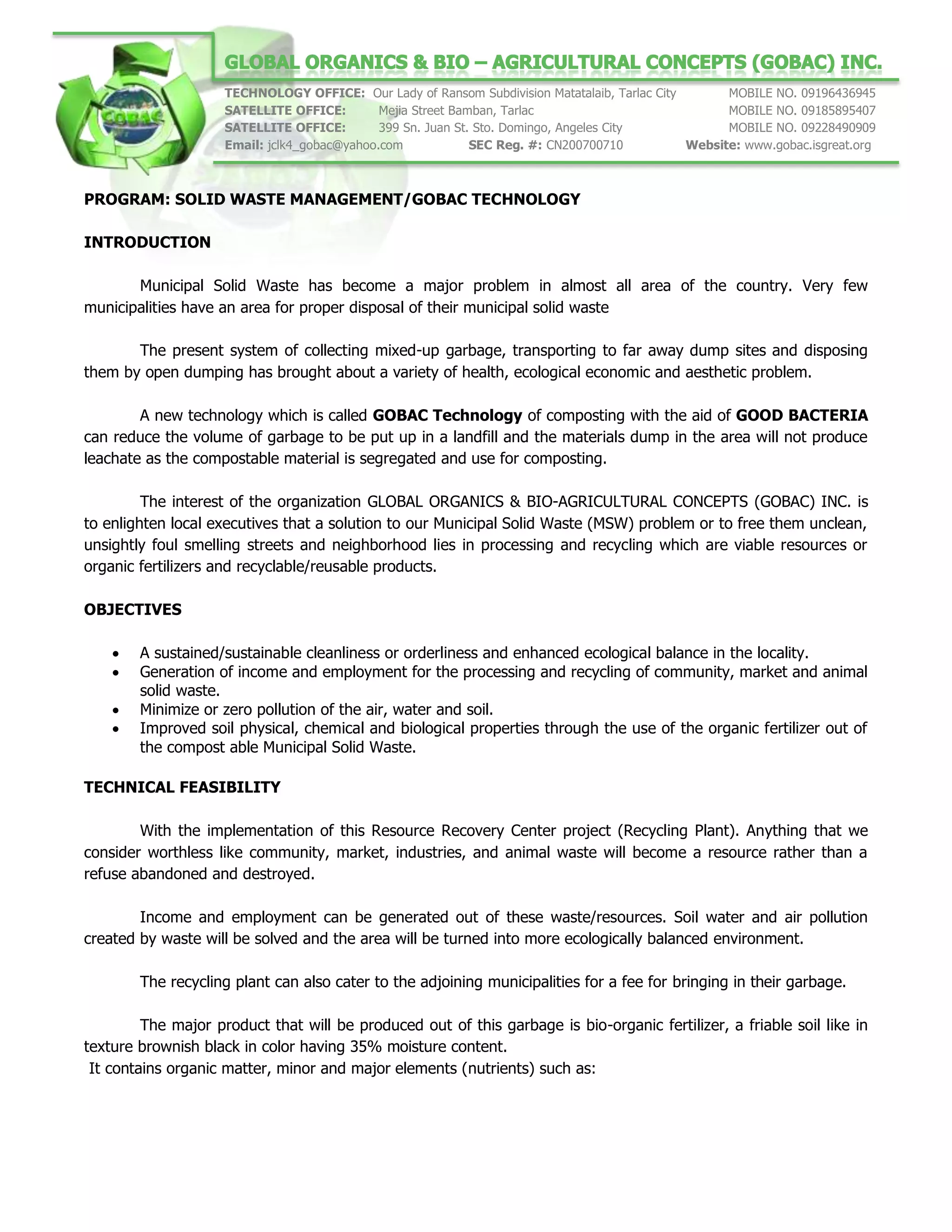 Program: Solid Waste Management / Gobac technology | PDF