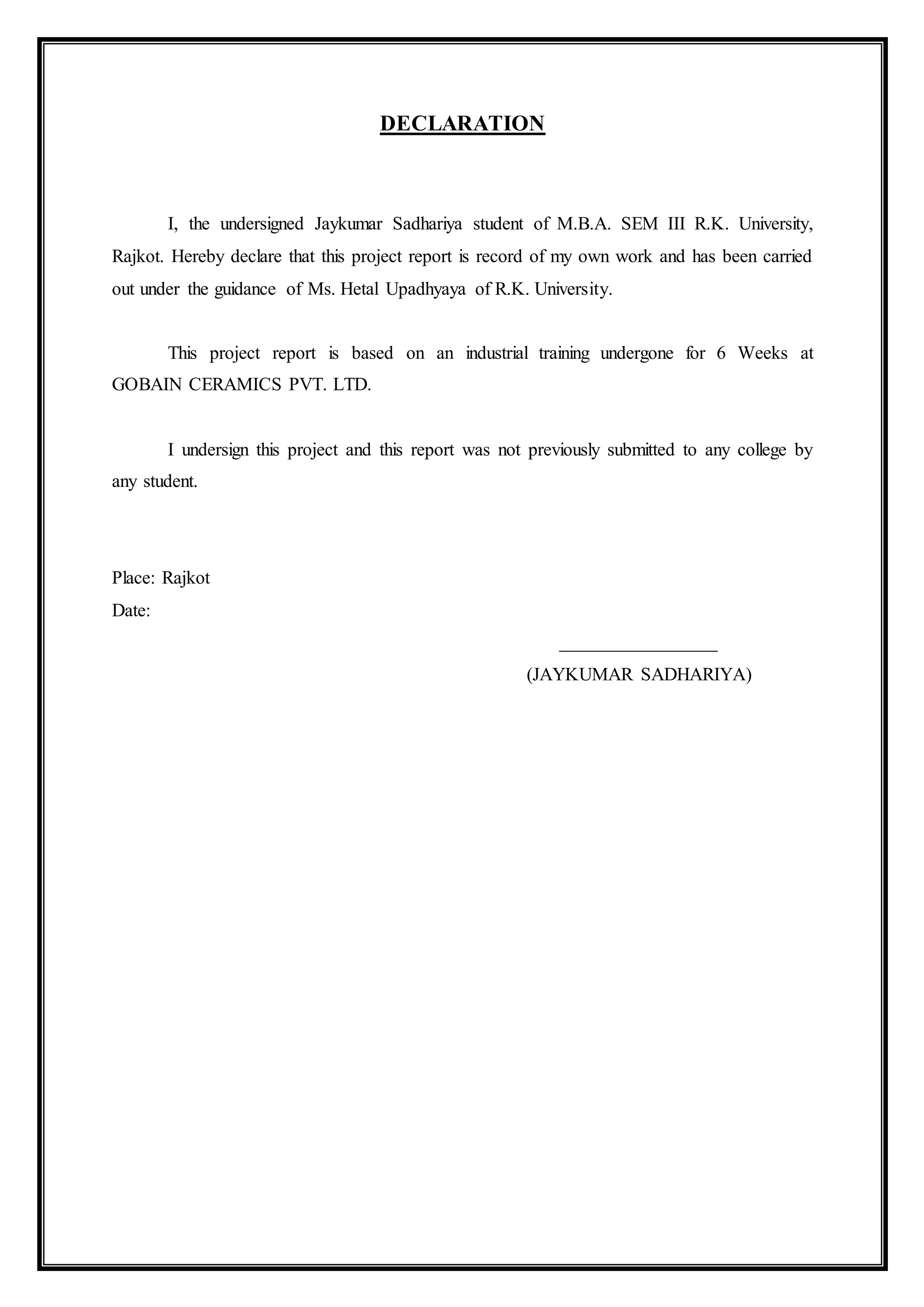 Gobain ceramic pvt. ltd. | DOCX