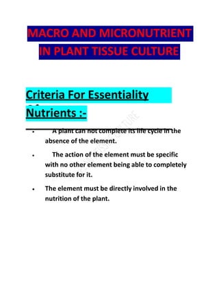Macro & Macronutrient in plant tissue culture | PPTX