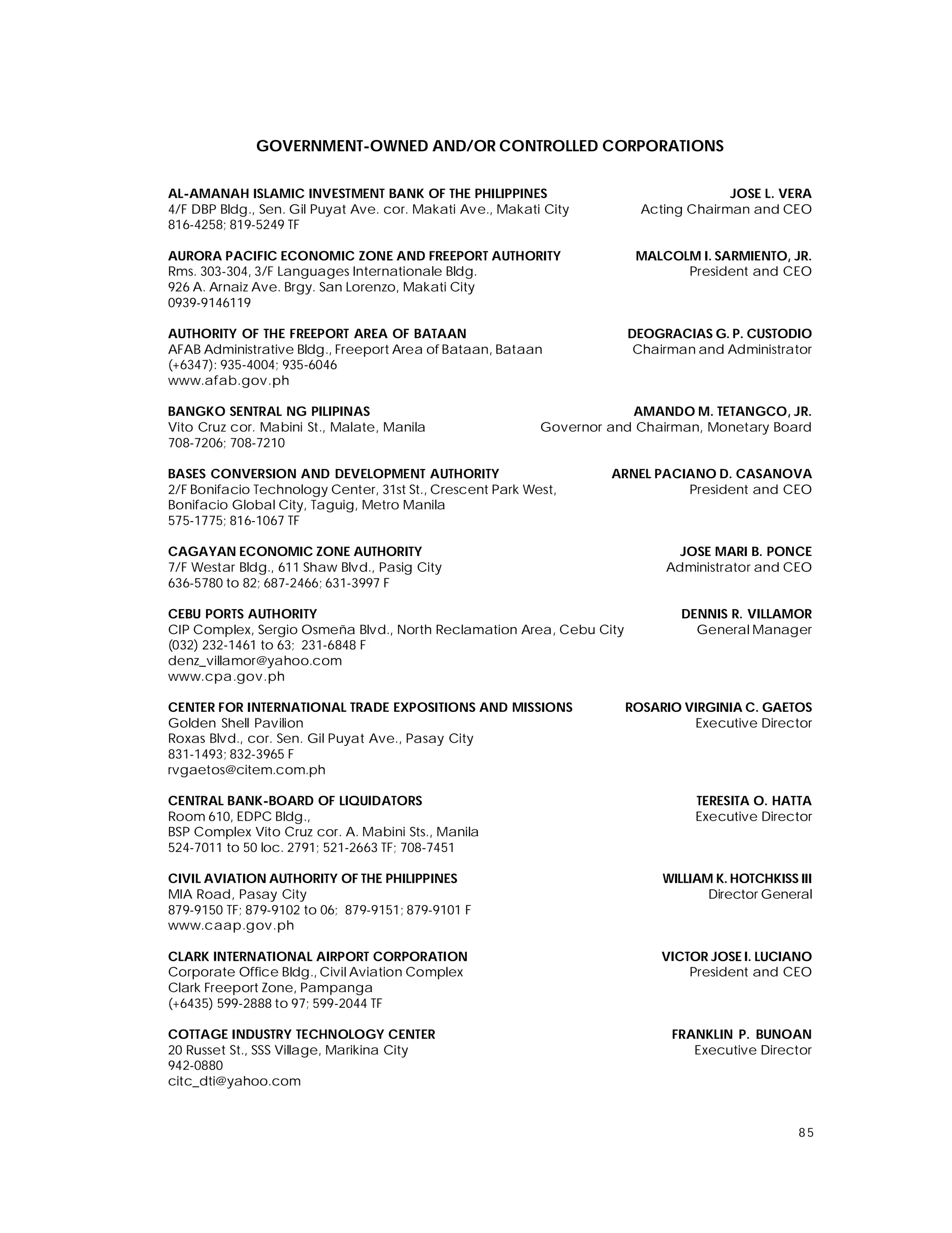 Government-Owned and Controlled Corporations list | PDF