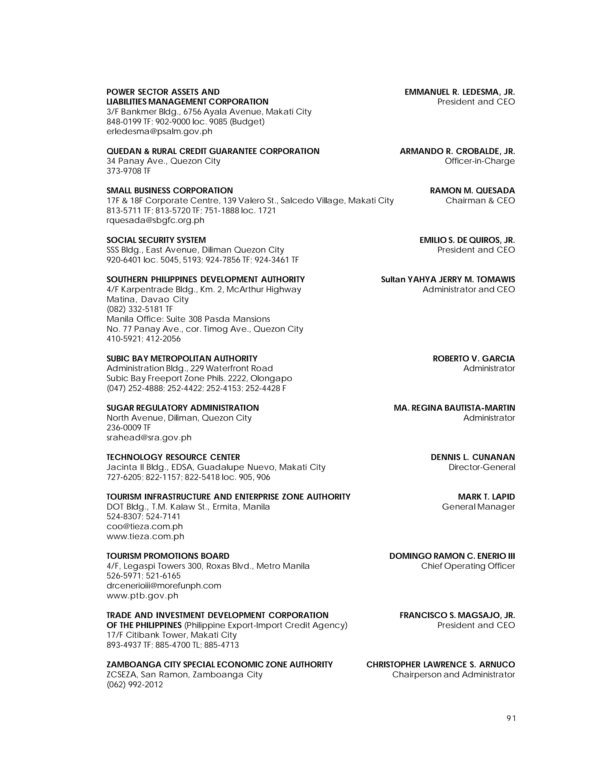 Government-Owned and Controlled Corporations list | PDF