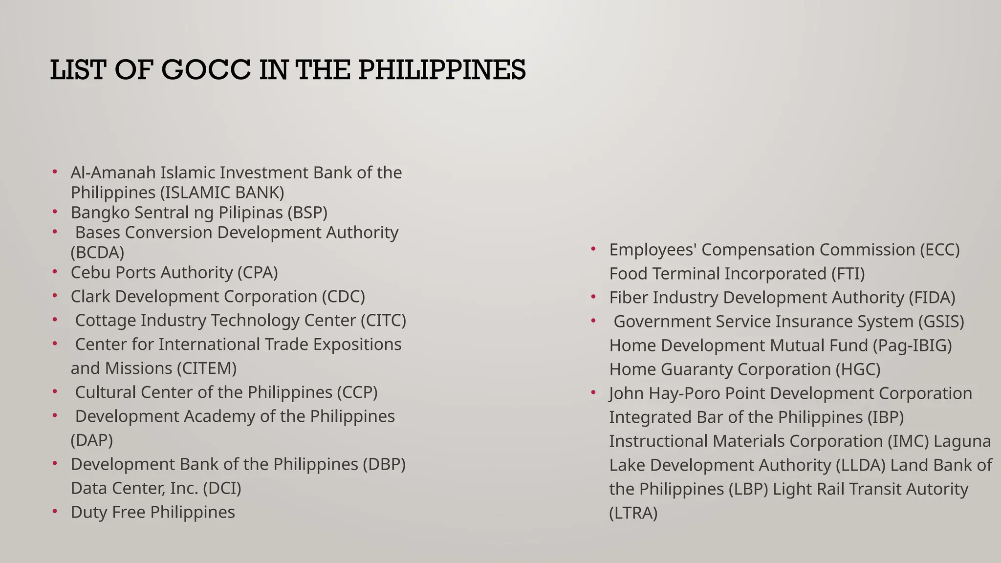 GOCCs-Lecture-2.pptx Government - owned and controlled corporation | PPTX