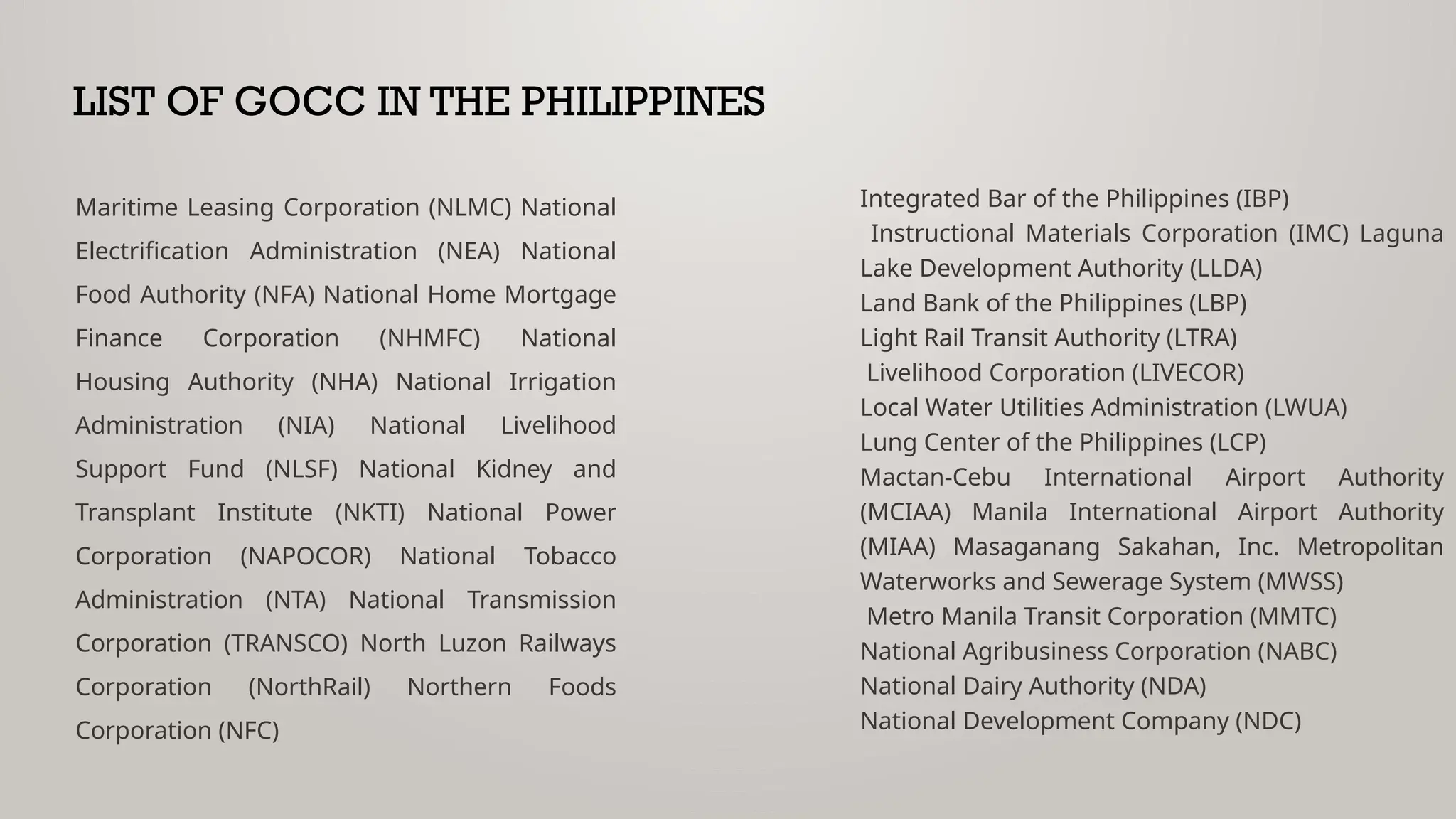 GOCCs-Lecture-2.pptx Government - owned and controlled corporation | PPTX