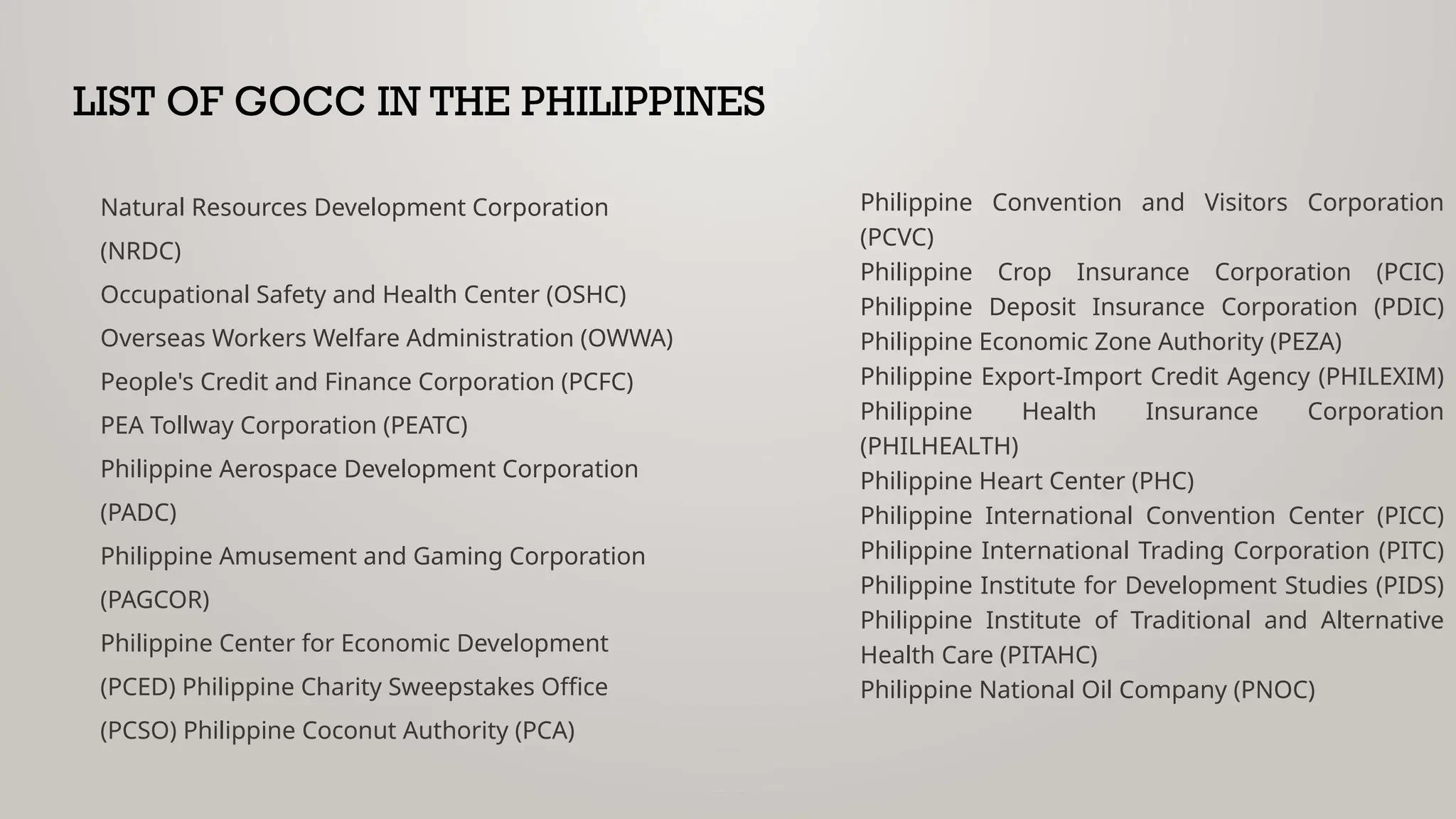 GOCCs-Lecture-2.pptx Government - owned and controlled corporation | PPTX