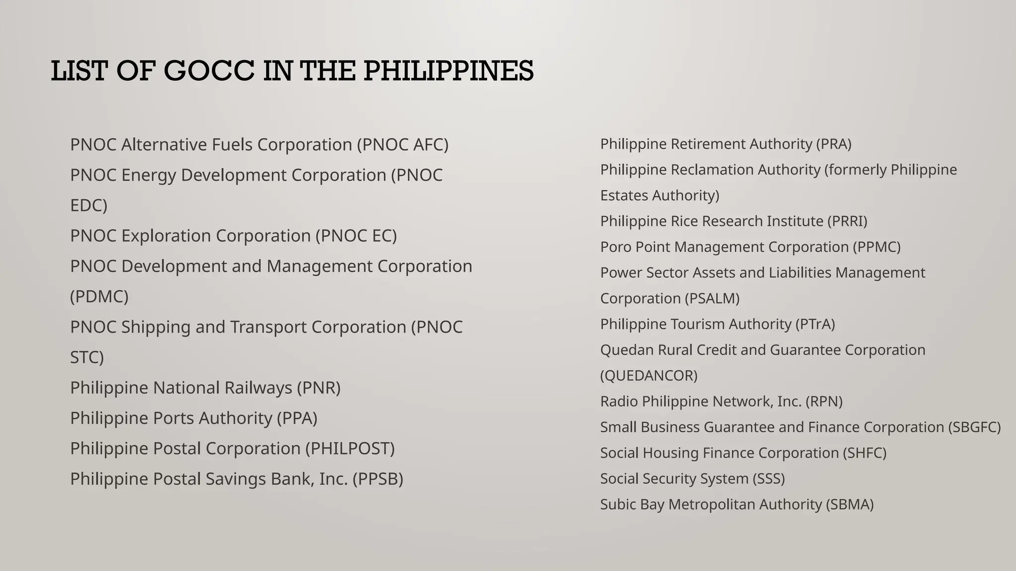 GOCCs-Lecture-2.pptx Government - owned and controlled corporation | PPTX