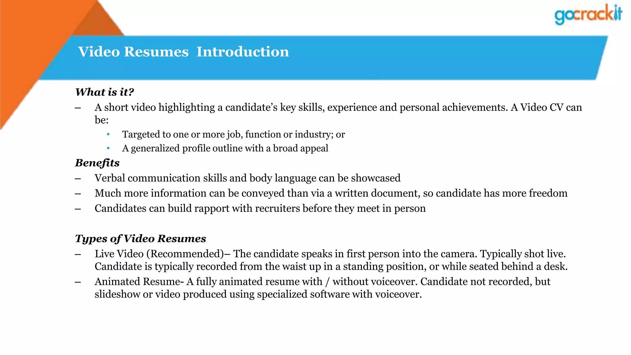 GoCrackIt Video Resumes | PPT
