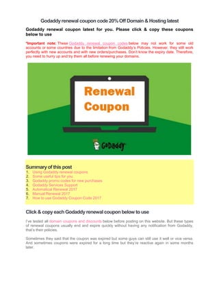 Godaddy Renewal Coupon - Up to 20% off Domain Name Renewal | PDF