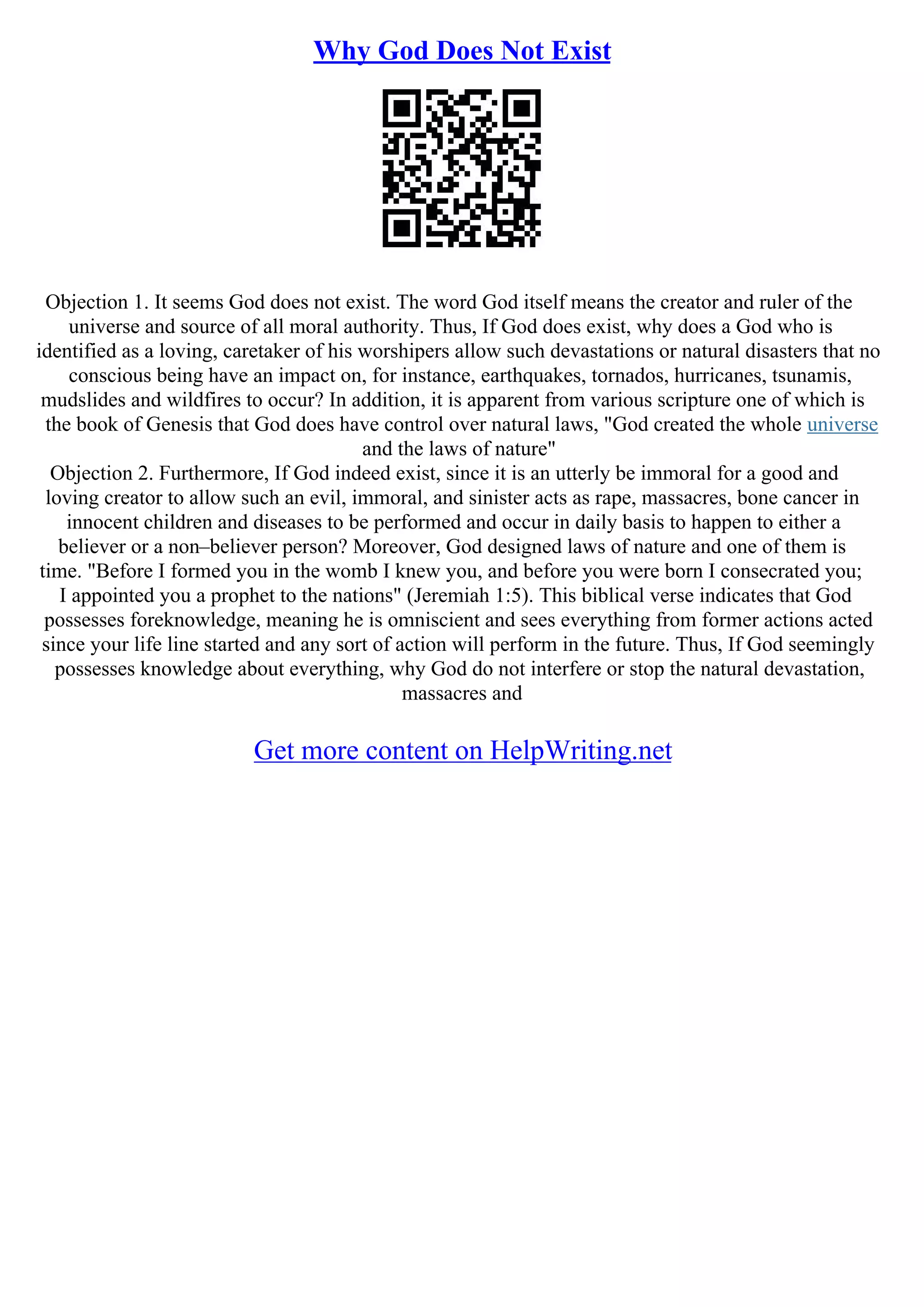 God Does Not Exist Essay | PDF