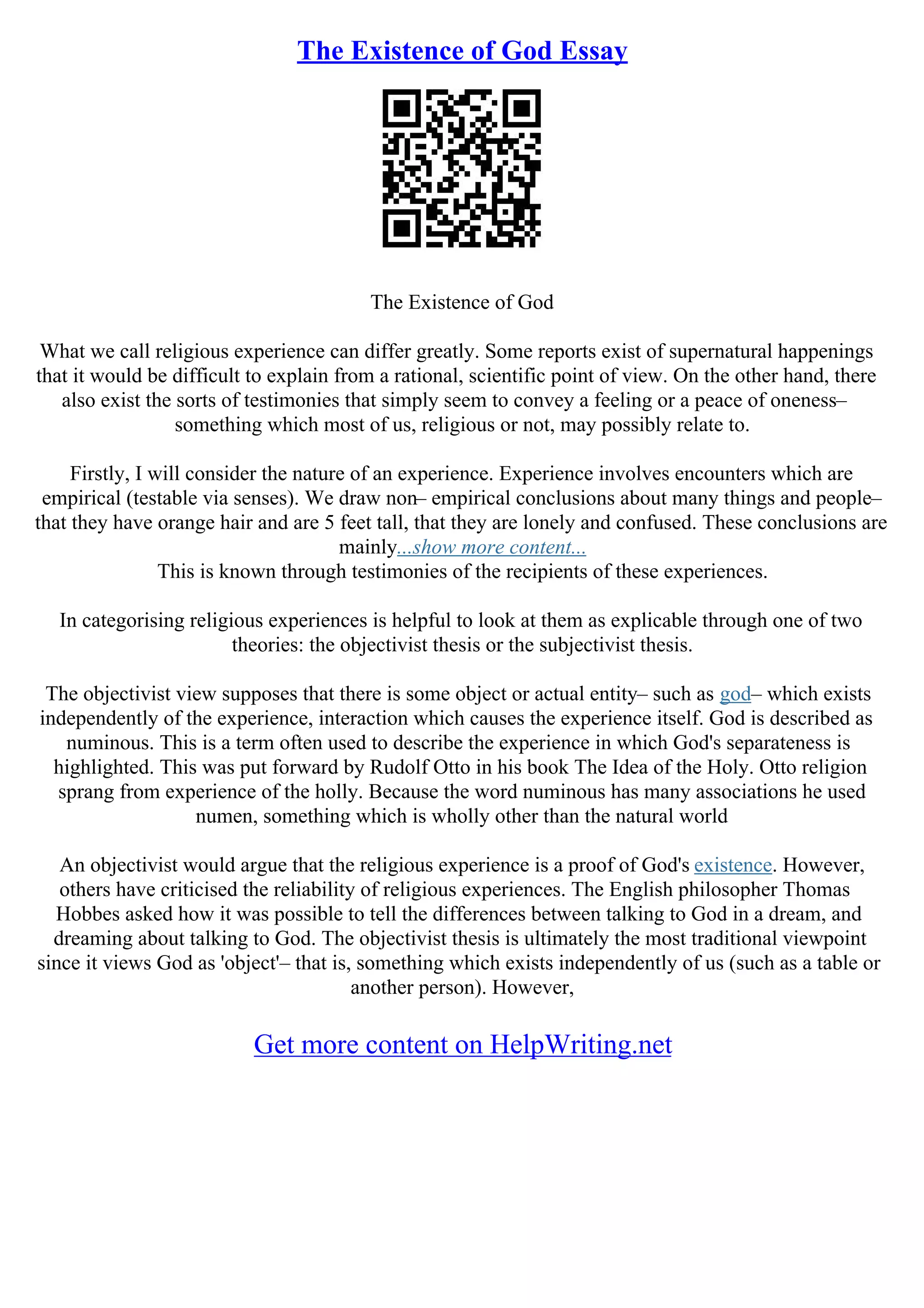 God Exists Essay | PDF