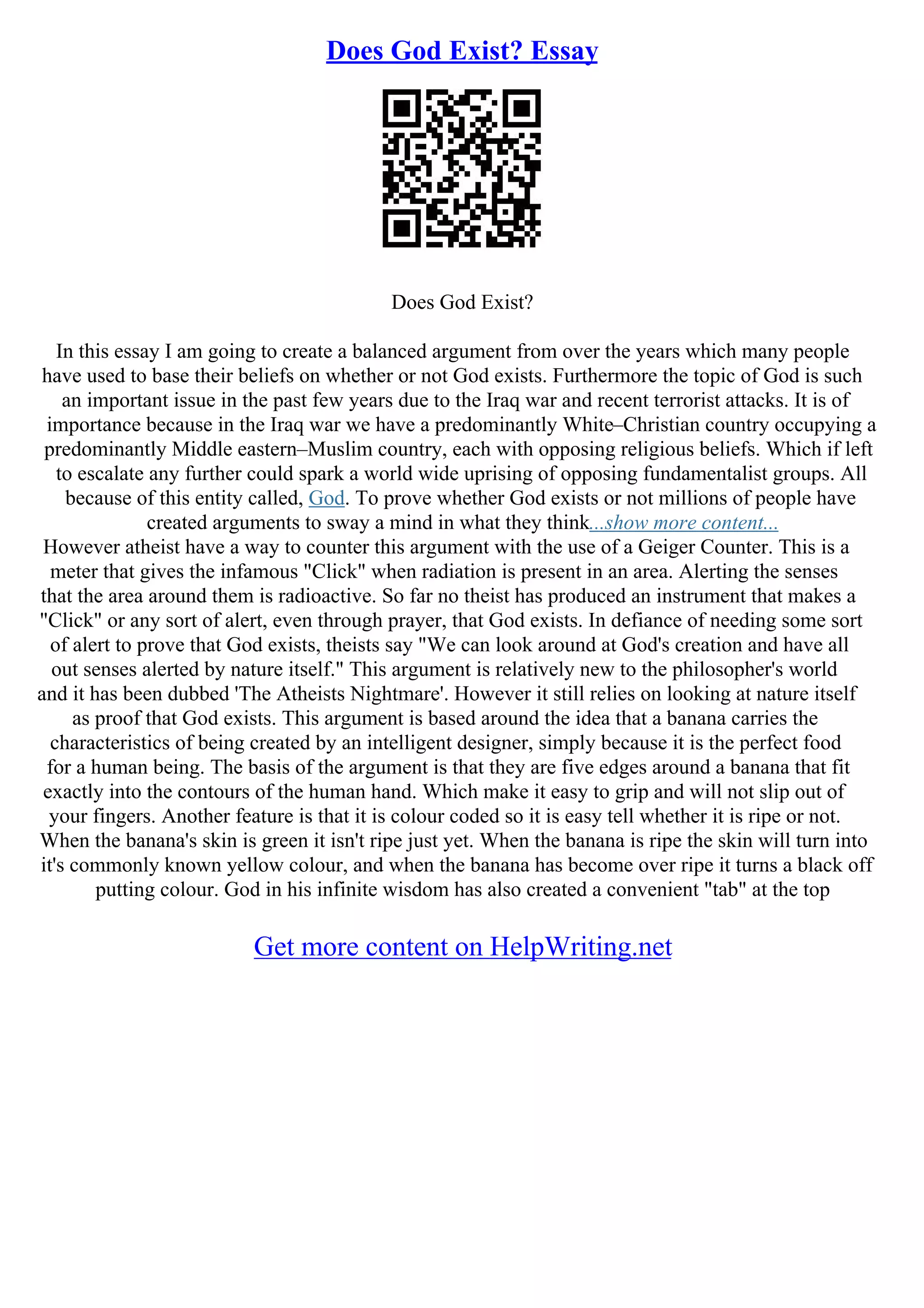 God Exists Essay | PDF