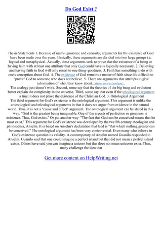 God Exists Essay | PDF | Agnosticism | Religion & Spirituality