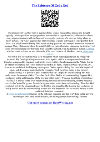 God Exists Essay | PDF | Agnosticism | Religion & Spirituality
