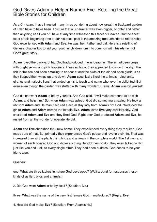 God Gives Adam a Helper Named Eve: Retelling the Great Bible Stories ...