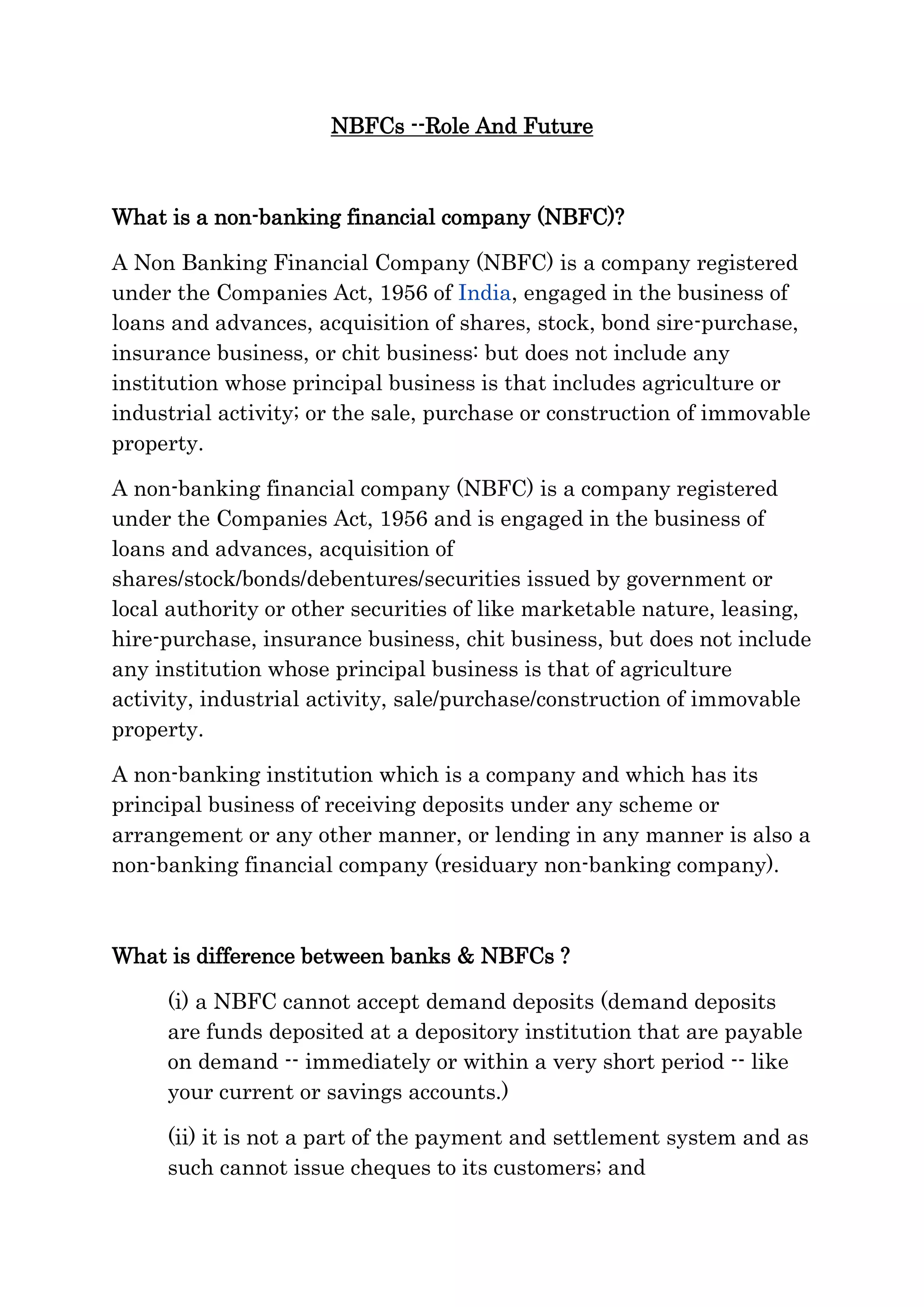 NBFC in India and Their Future | DOCX