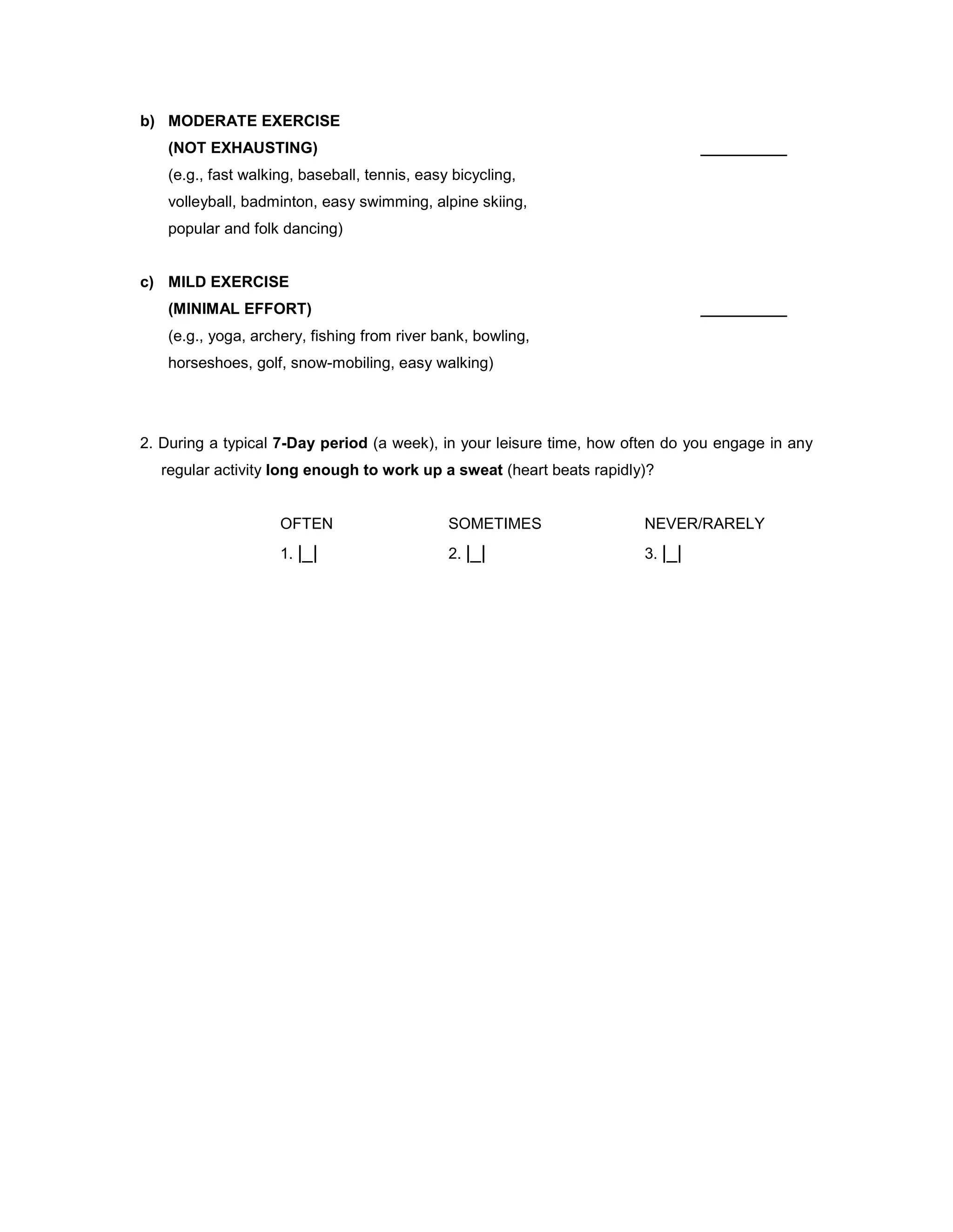 Godin Leisure-Time Exercise Questionnaire | PDF