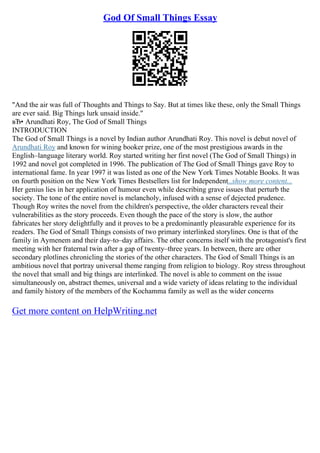 God Of Small Things Essay | PDF
