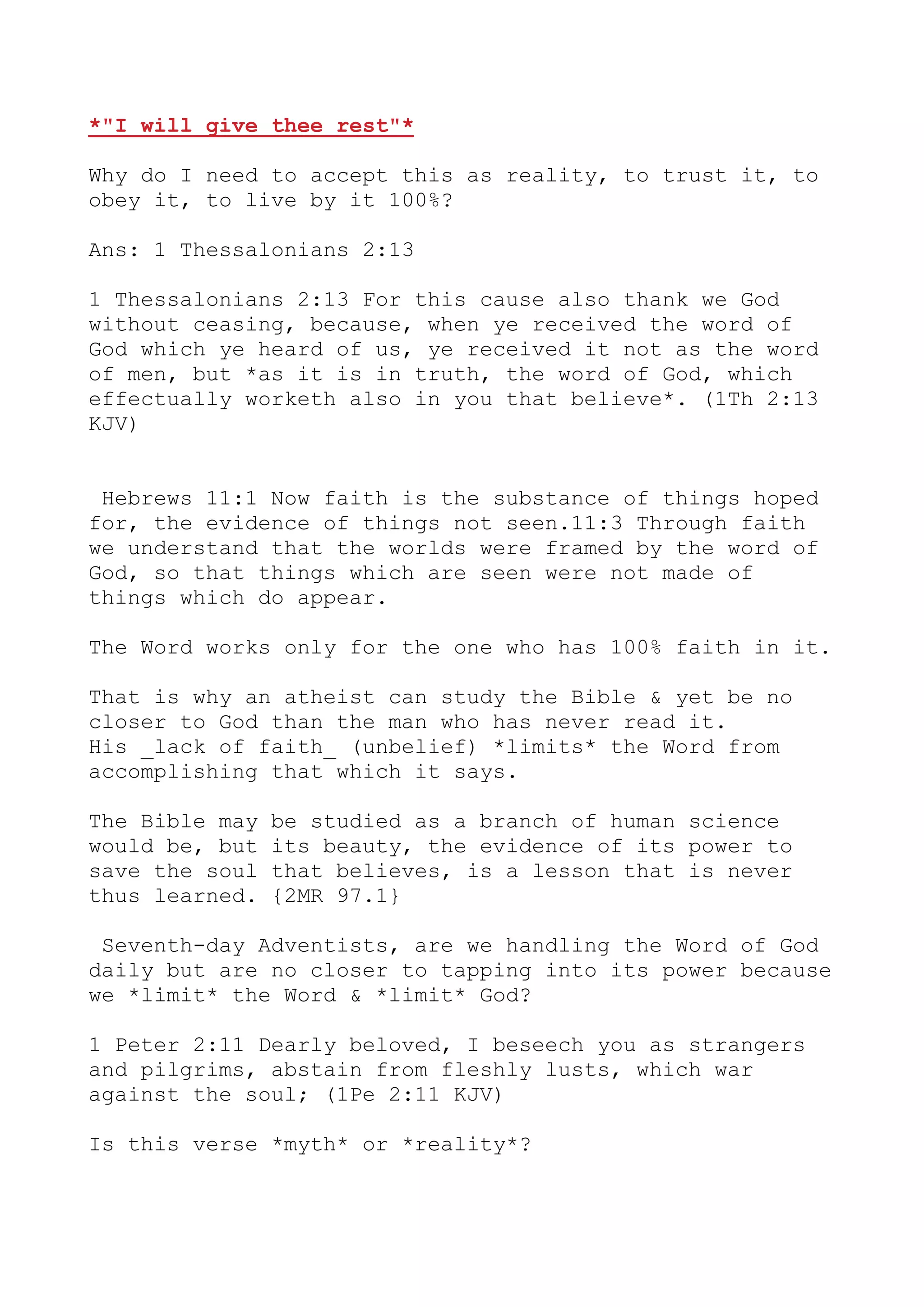 God's Rest- Hebrews 3:7-19 | PDF