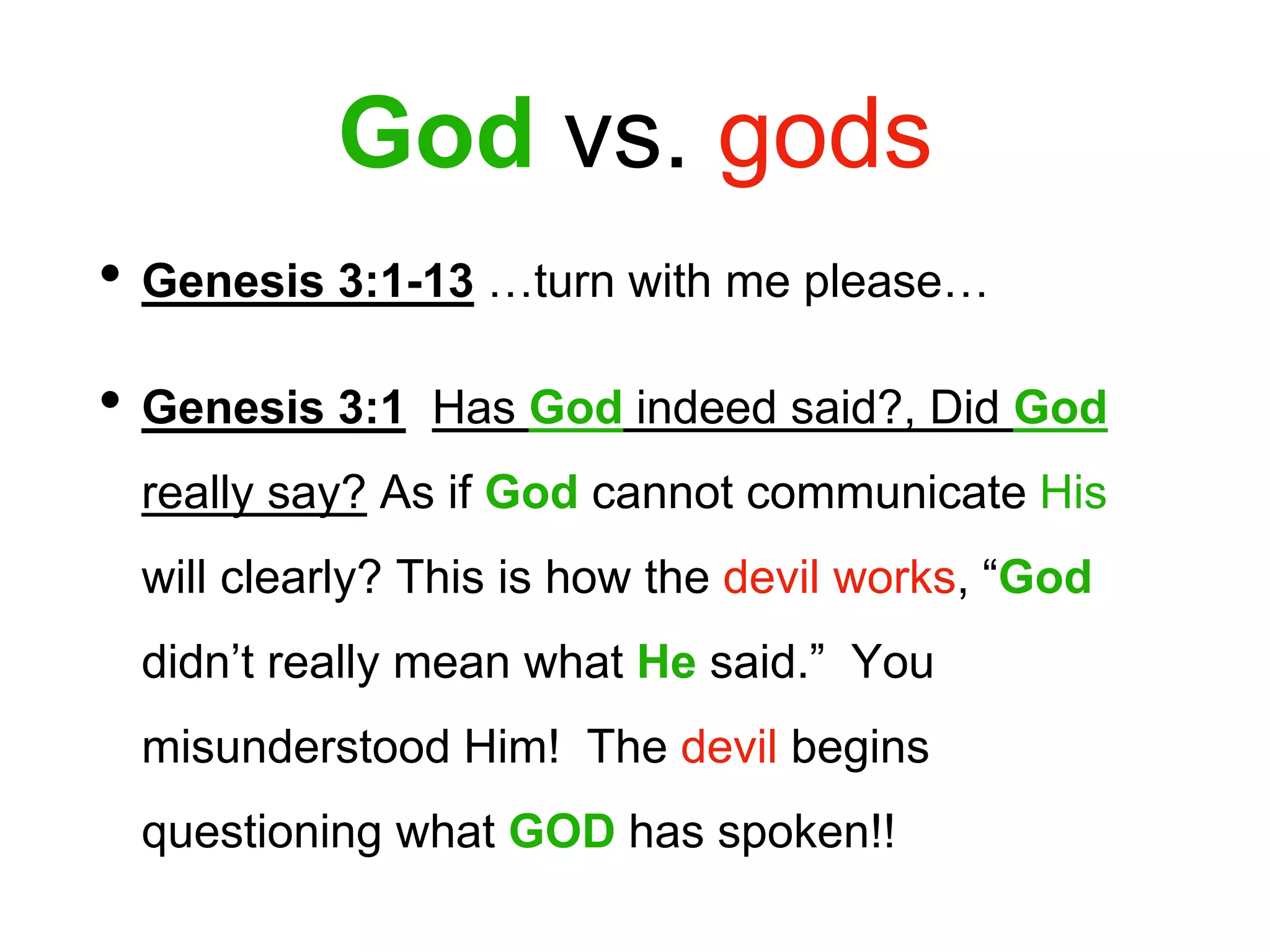 God vs. gods (Genesis 3) | PPT