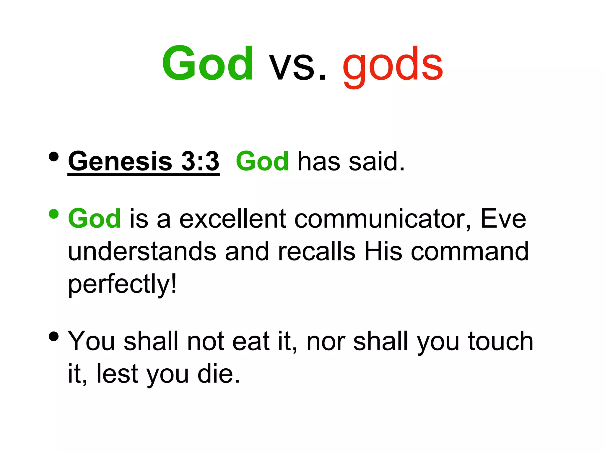 God vs. gods (Genesis 3) | PPT