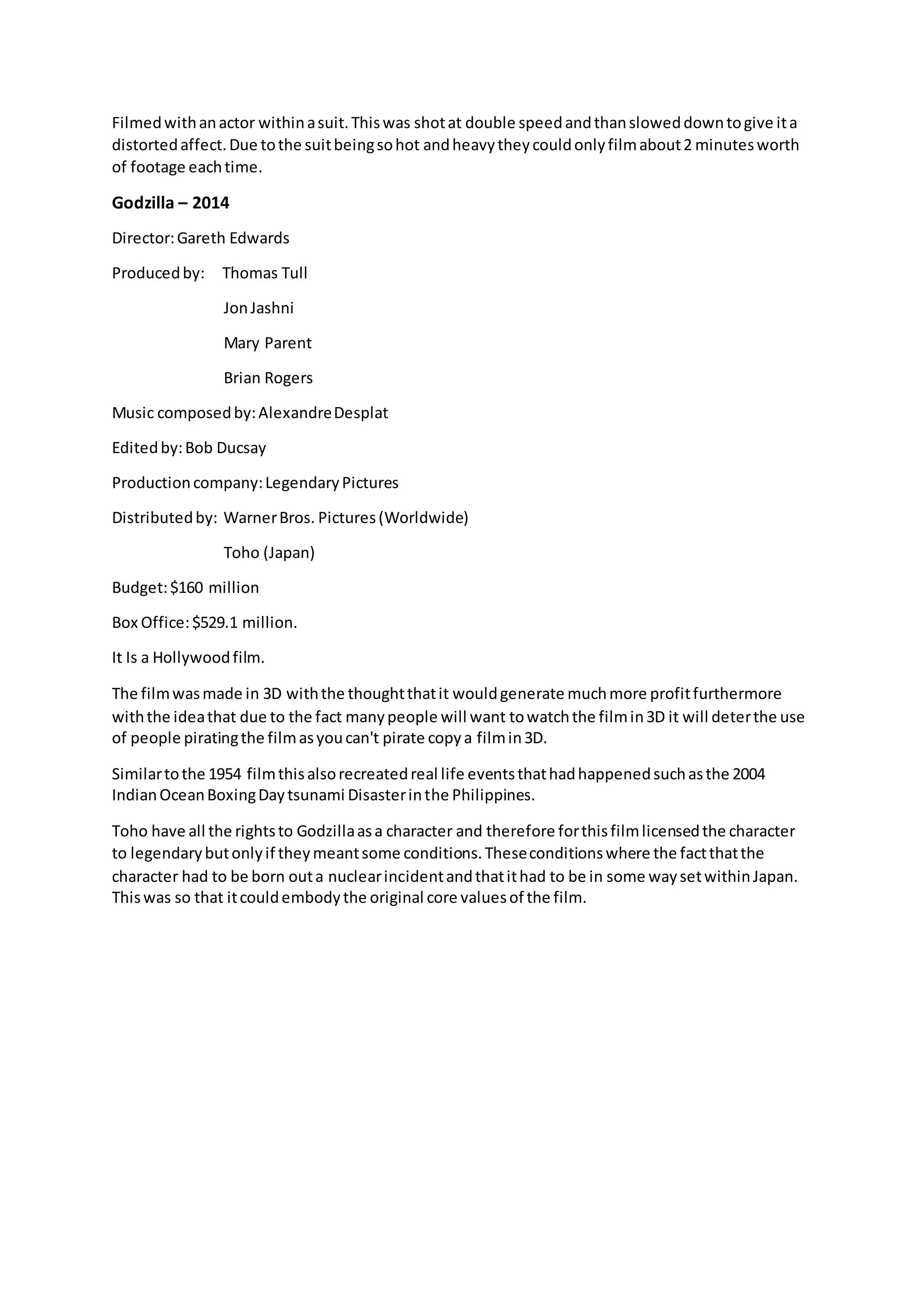 Godzilla Notes | DOCX | Animation & Anime | Genres