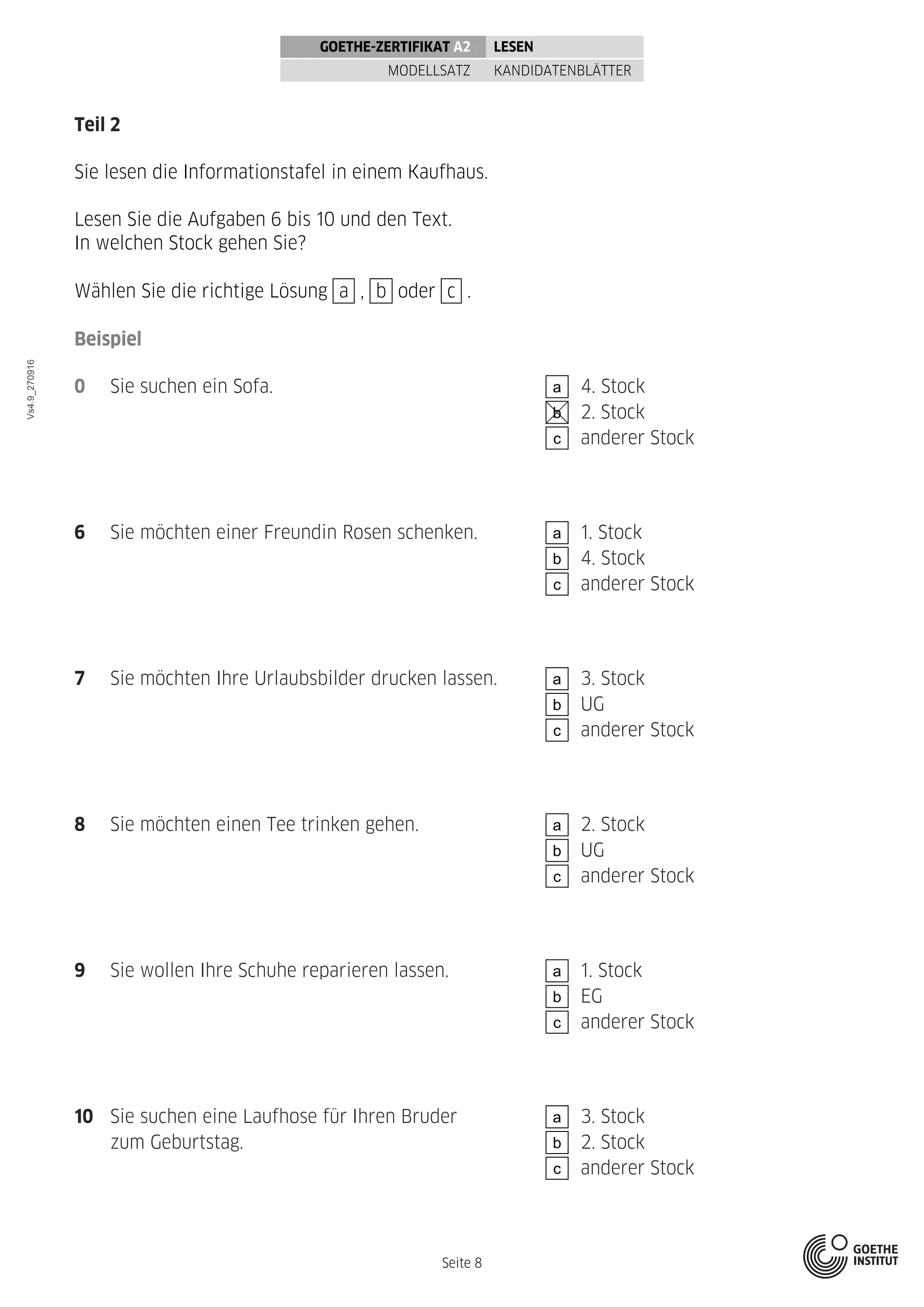 Goethe zertifikat a2-modellsatz_erwachsene | PDF