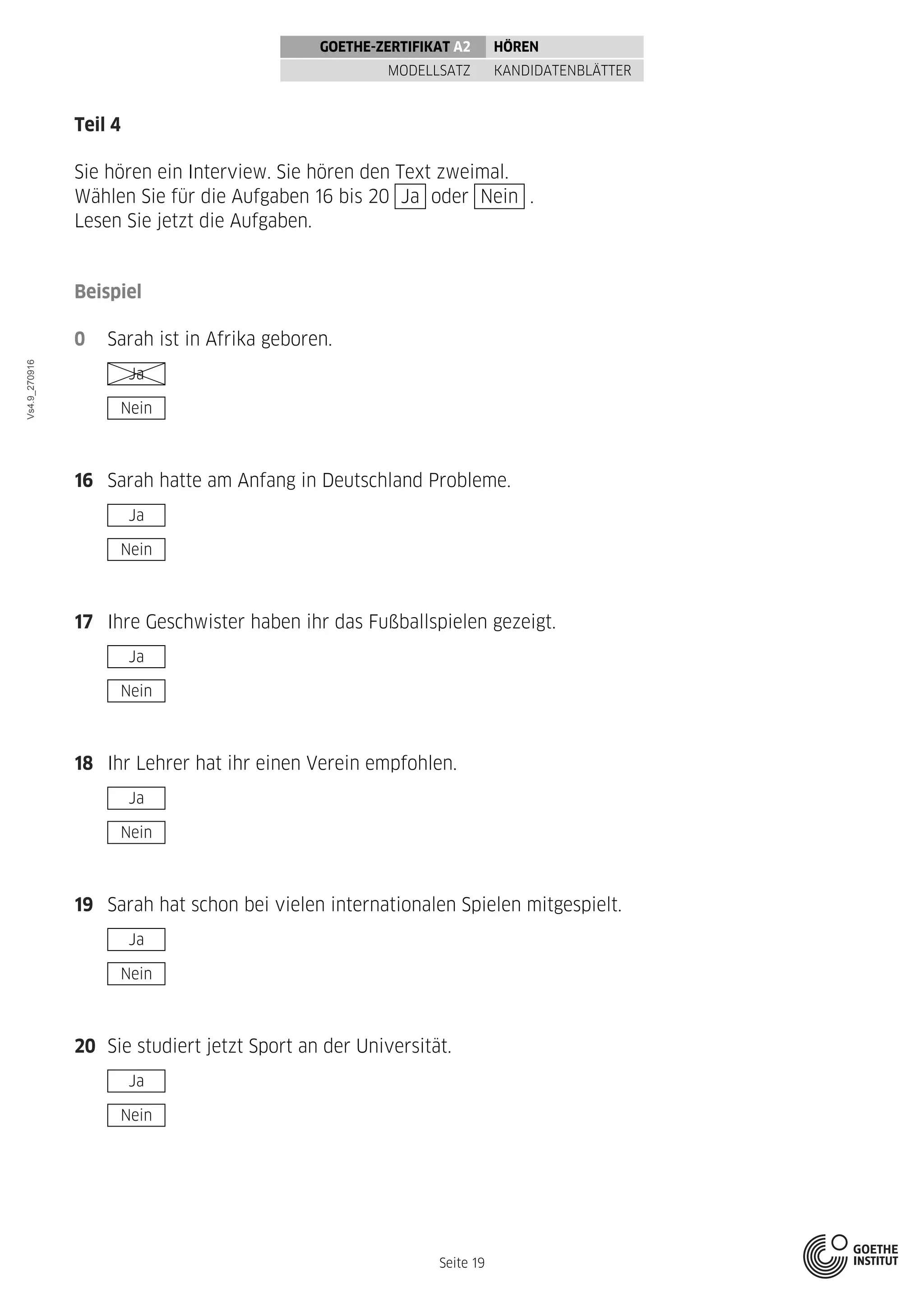 Goethe zertifikat a2-modellsatz_erwachsene | PDF