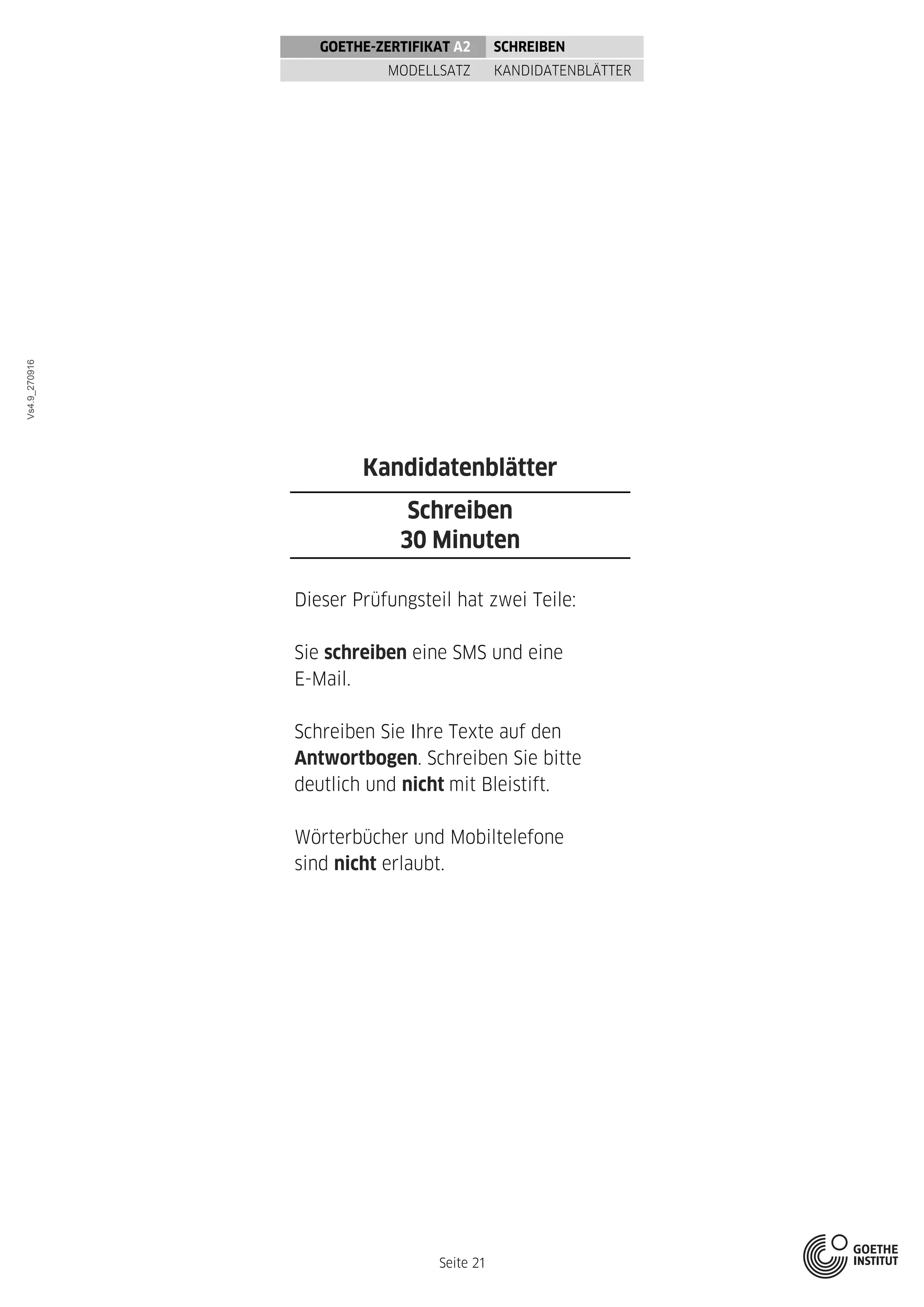 Goethe zertifikat a2-modellsatz_erwachsene | PDF