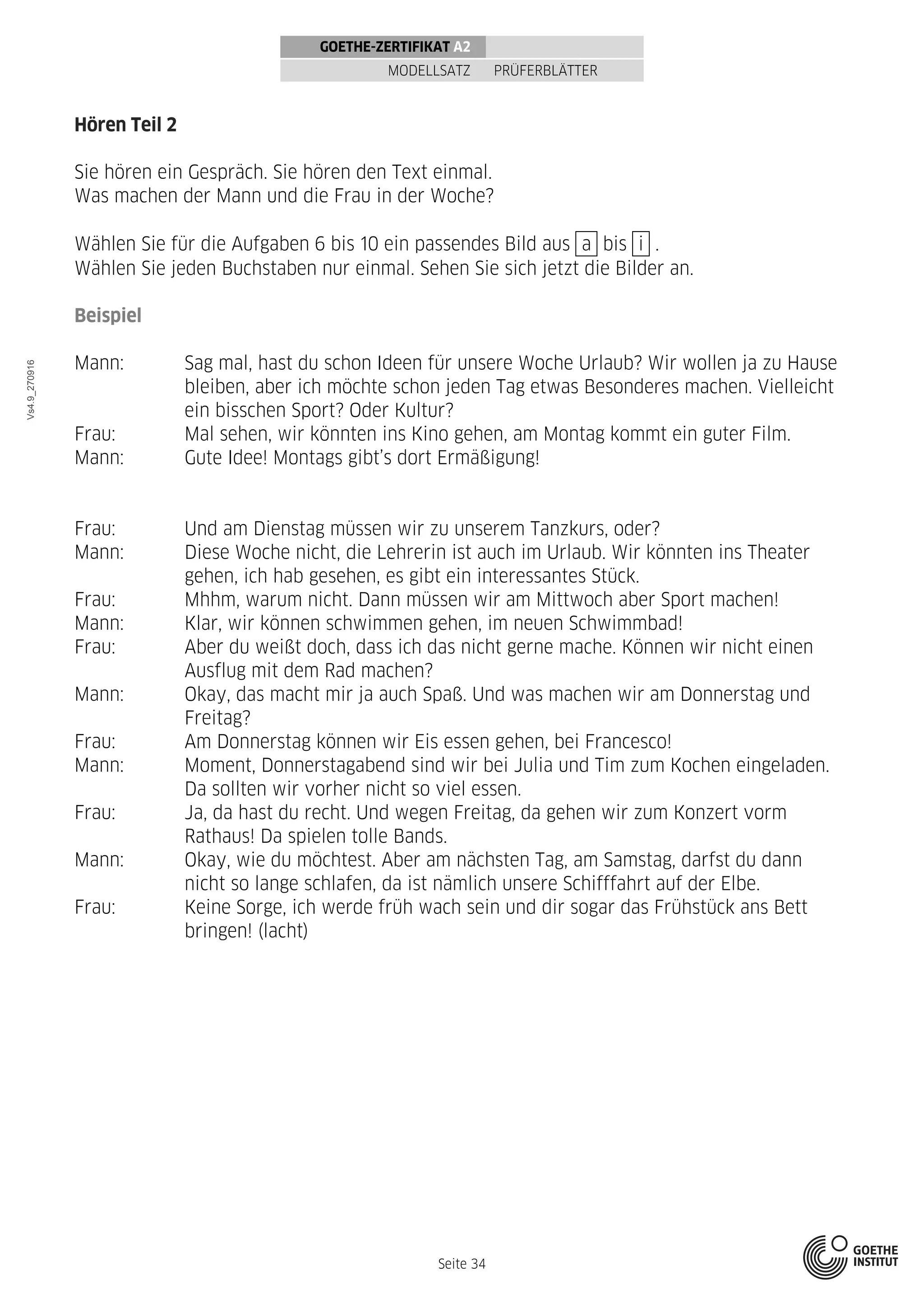 Goethe zertifikat a2-modellsatz_erwachsene | PDF