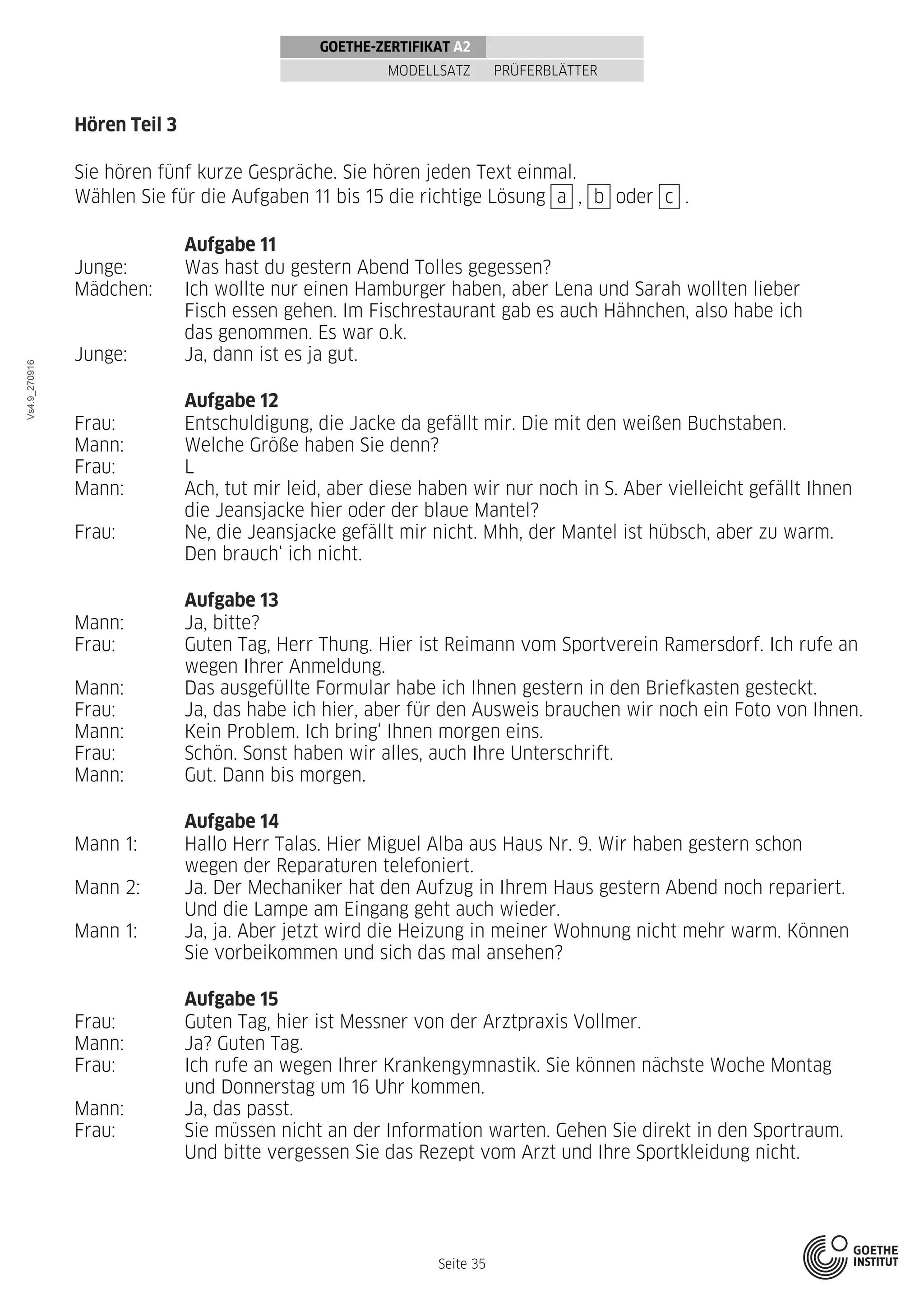 Goethe zertifikat a2-modellsatz_erwachsene | PDF