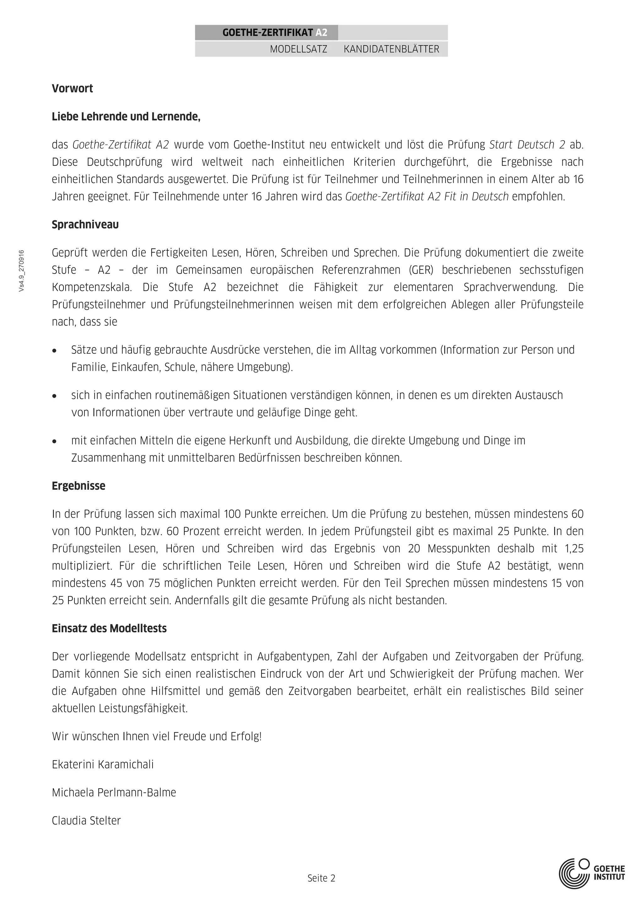 Goethe zertifikat a2-modellsatz_erwachsene | PDF