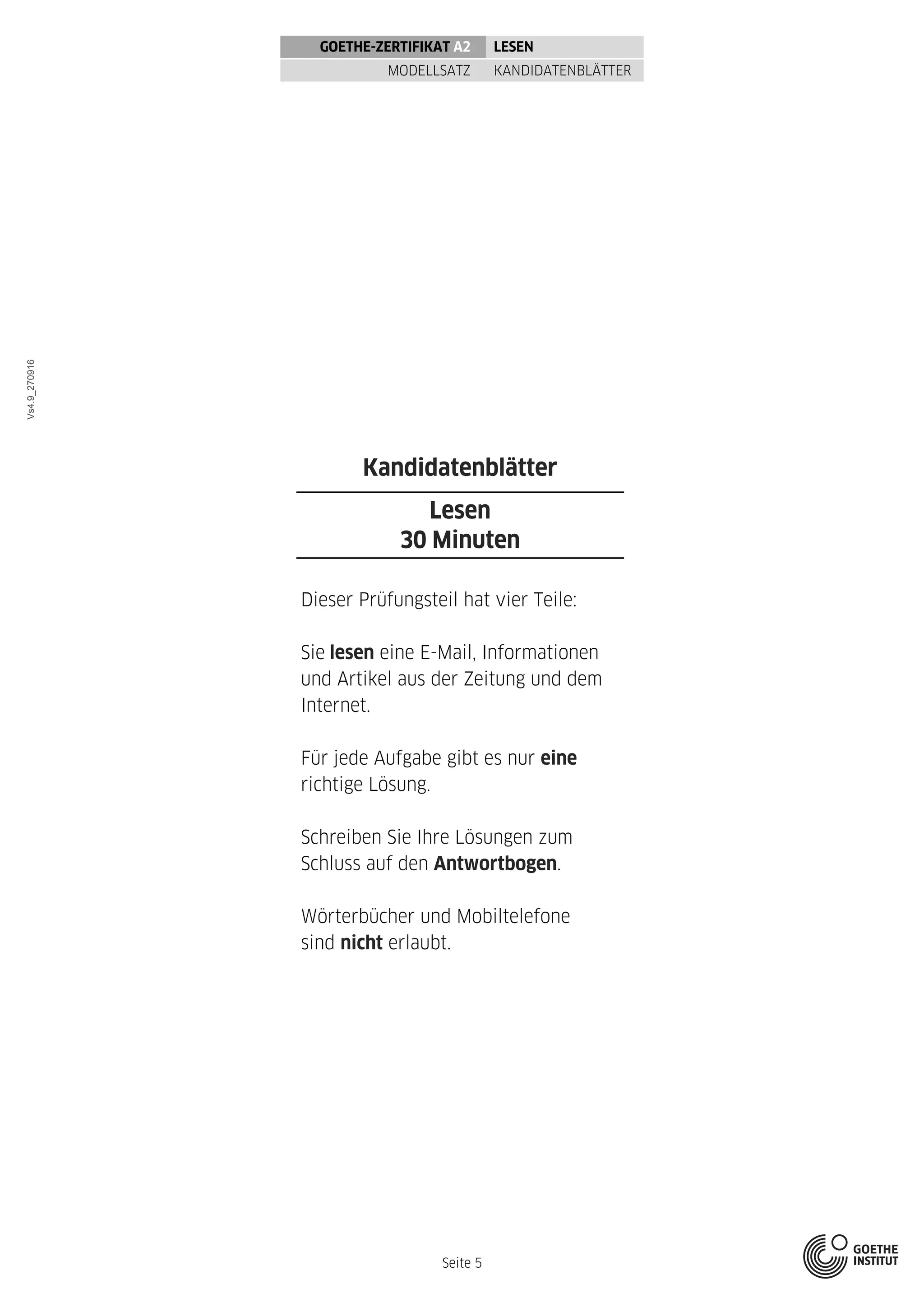 Goethe zertifikat a2-modellsatz_erwachsene | PDF