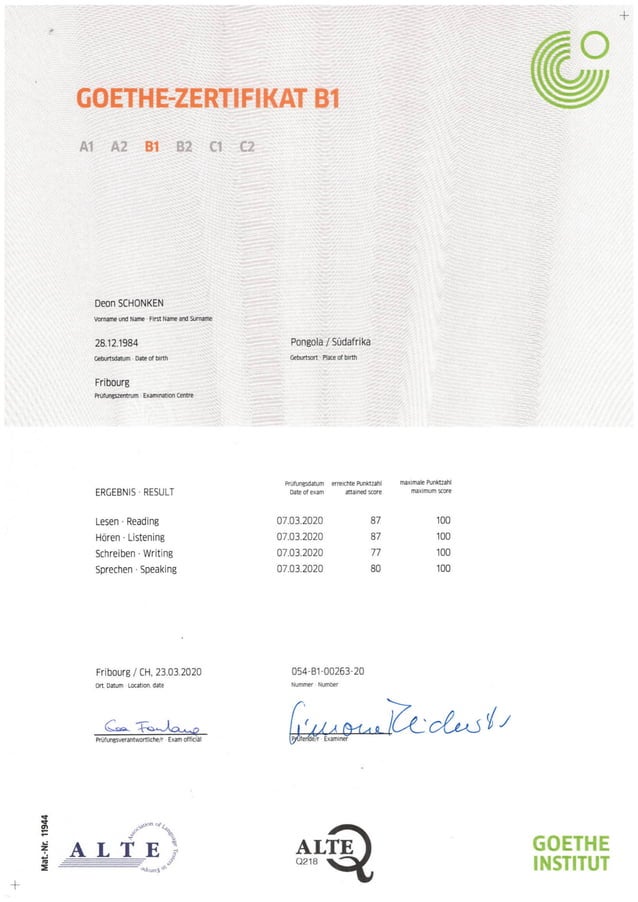 Goethe Zertifikat B1 Modellsatz