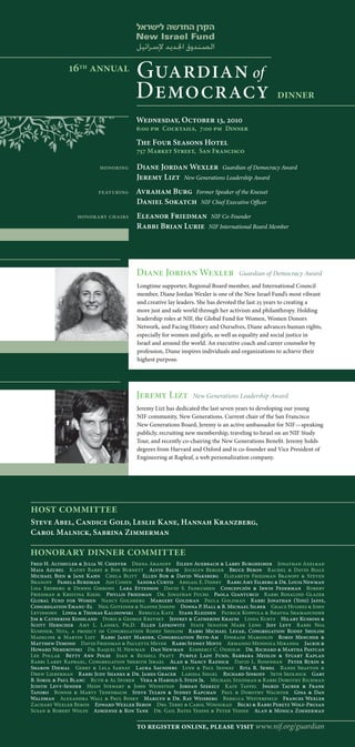 New Israel Fund Guardian of Democracy Dinner Tri-Fold Event Invitation ...