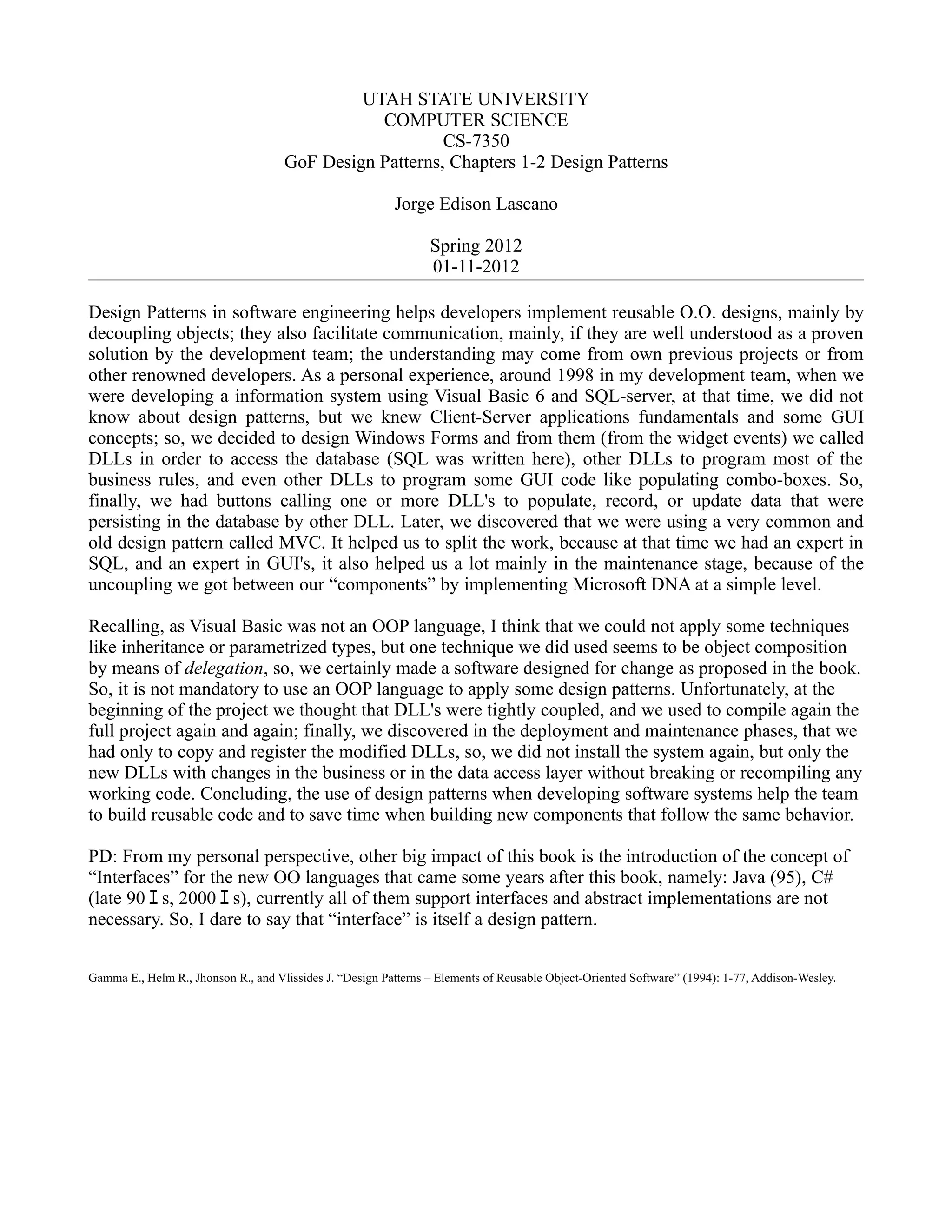 Gof Design Patterns Chapters 1 And 2 Pdf