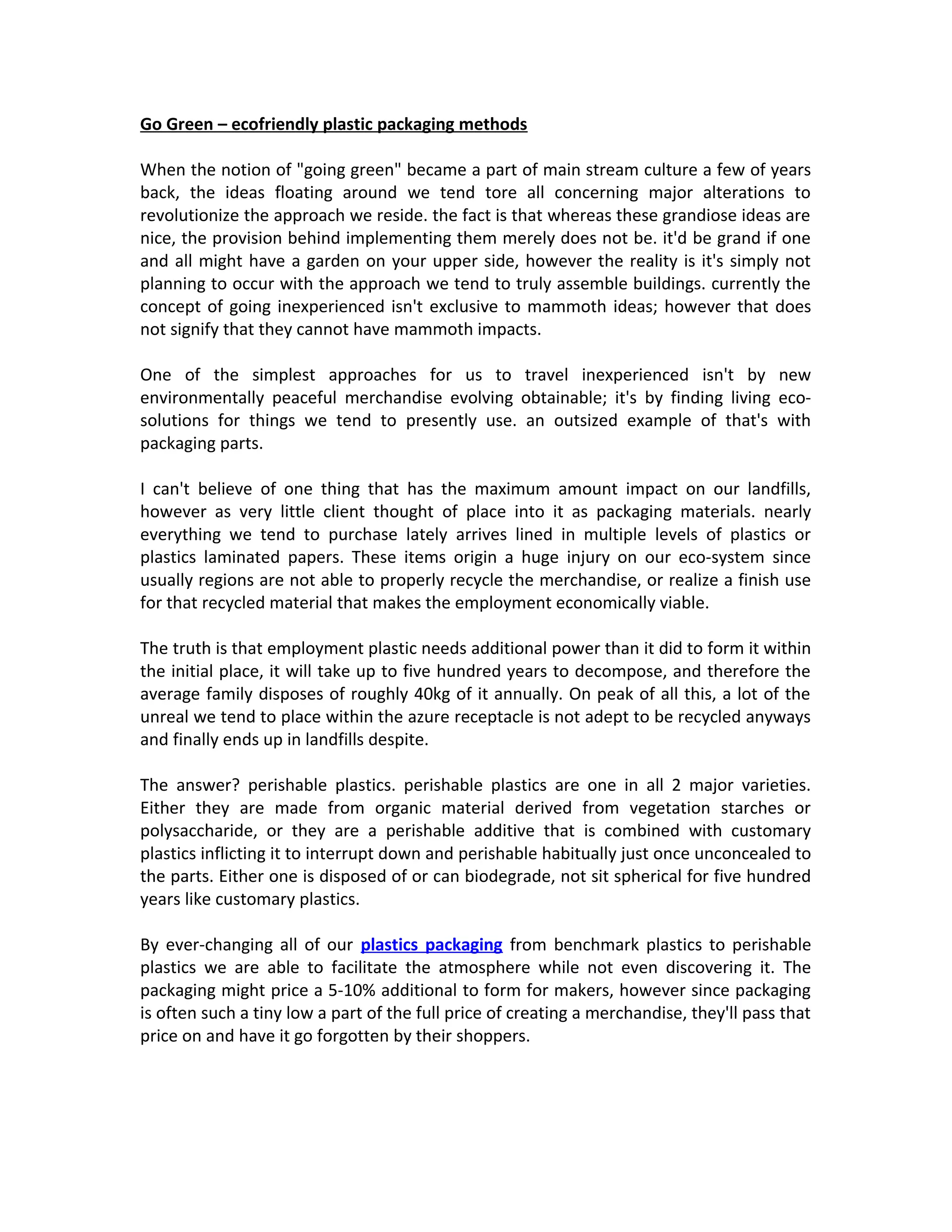 Go green – ecofriendly plastic packaging methods | PDF