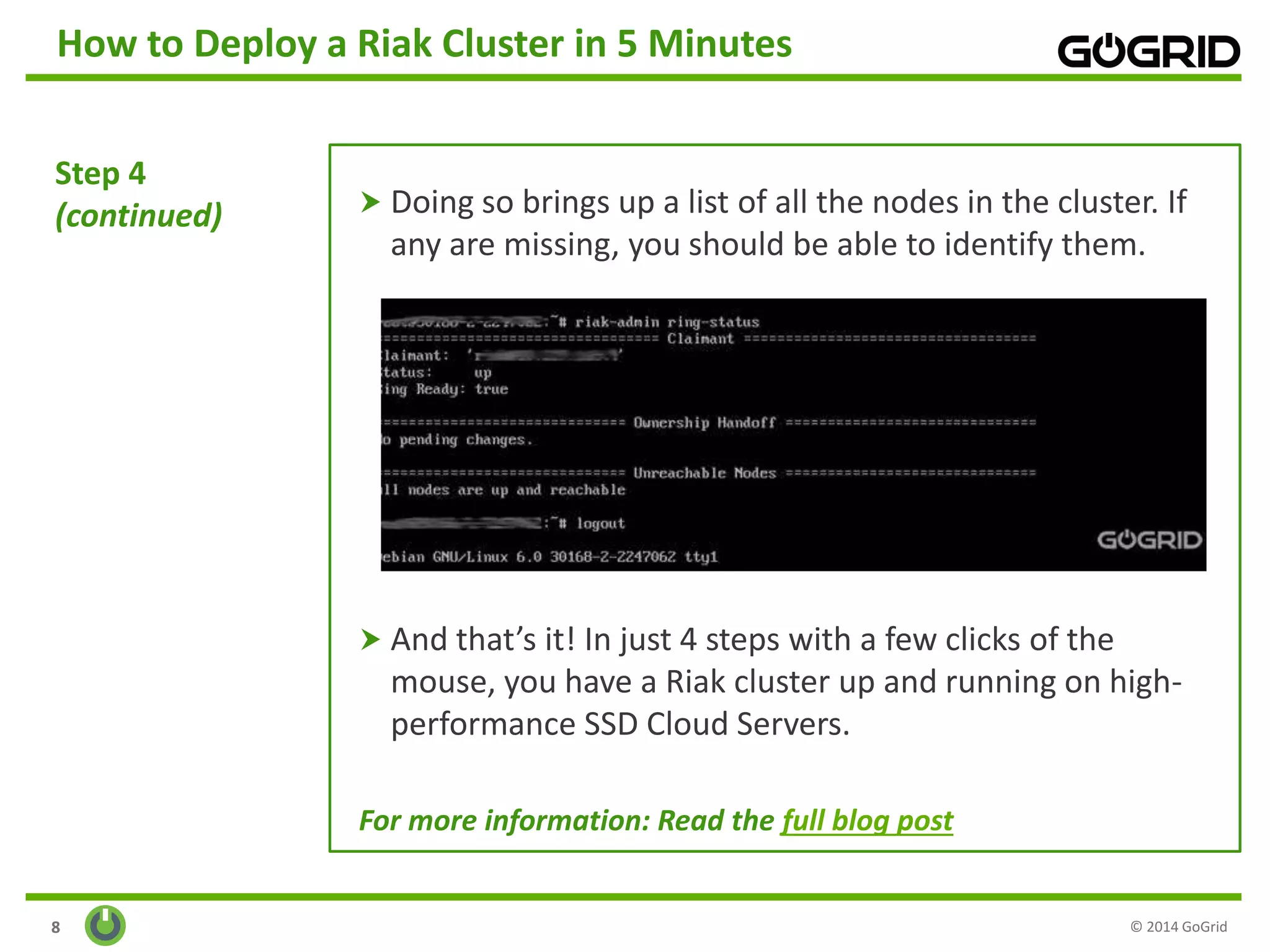 How-To Deploy a Riak Cluster in 5 Minutes on GoGrid | PPTX