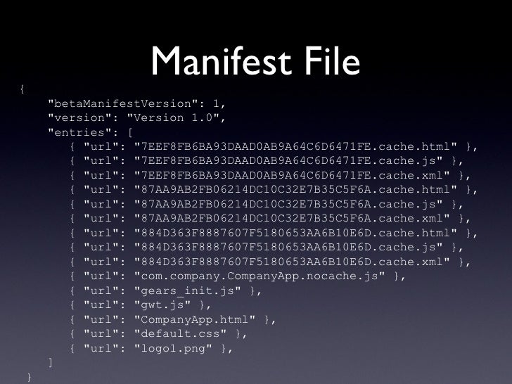Manifest File { "betaManifestVersion": 1,