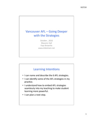 Going deeper with AFL - Vancouver, Oct.2010 | Educational Assessment ...