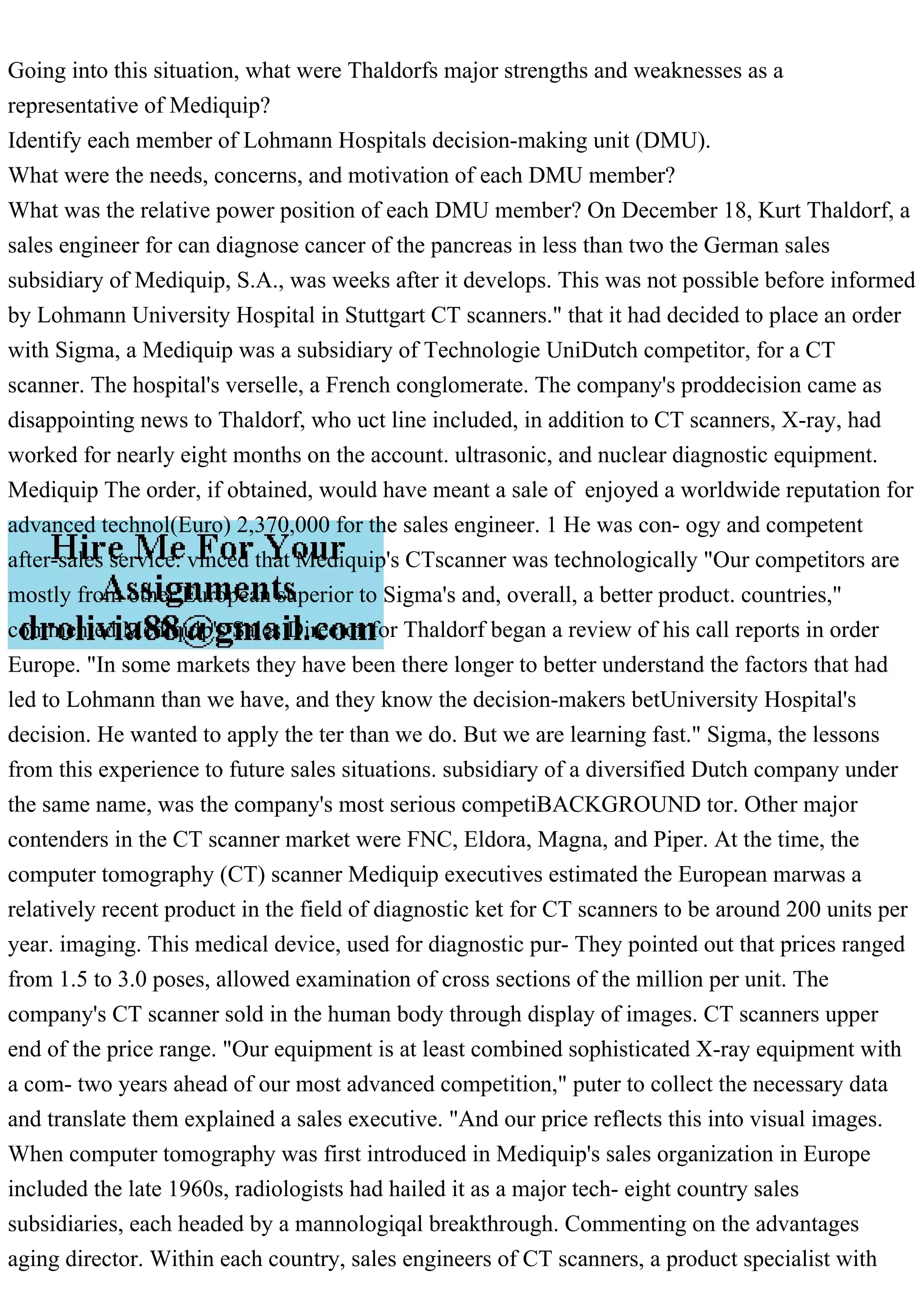 Going into this situation, what were Thaldorf s major strengths and .pdf